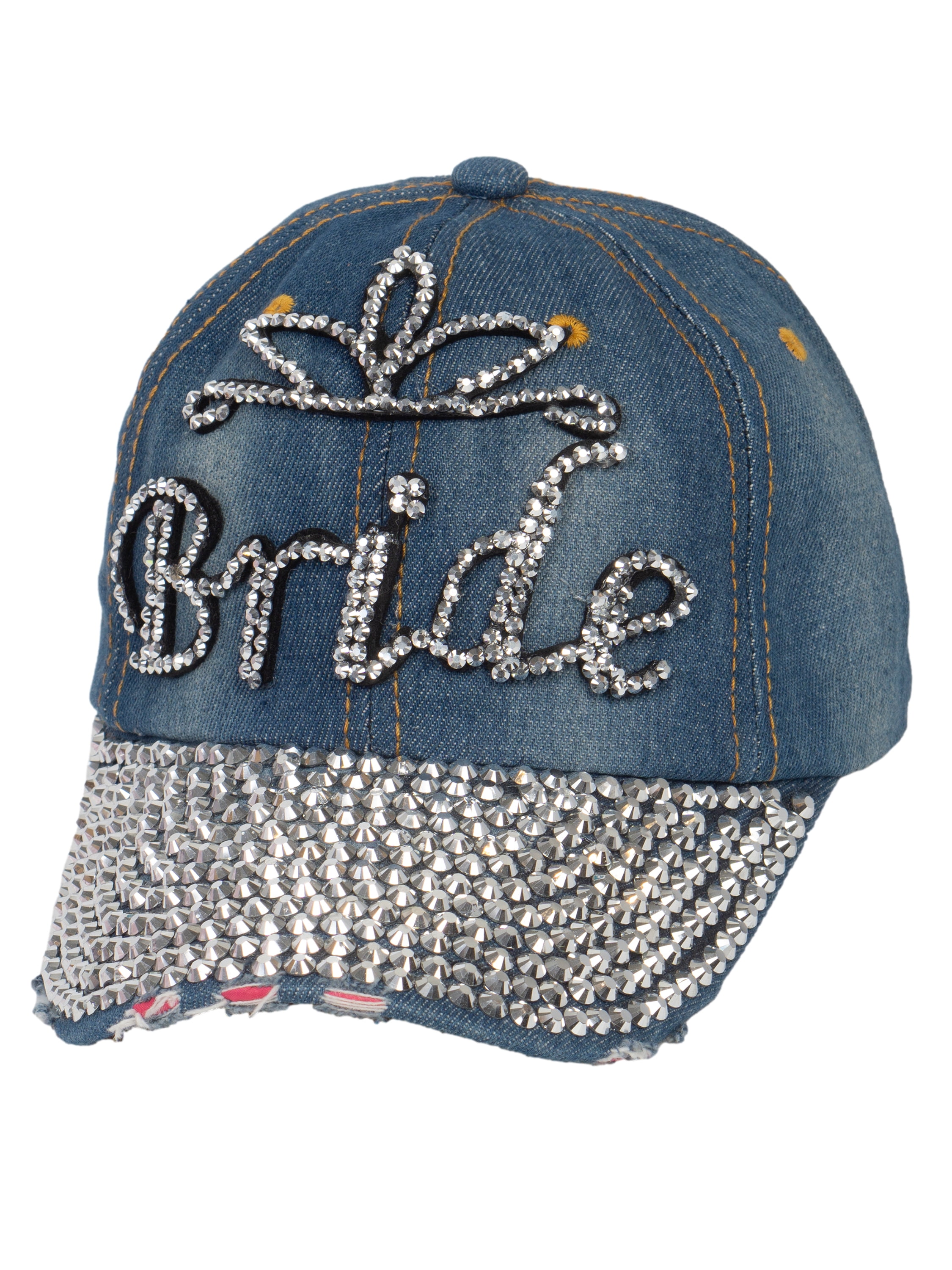 Top Headwear Bride Studded Shiny Hat - Women's Denim Rhinestone ...