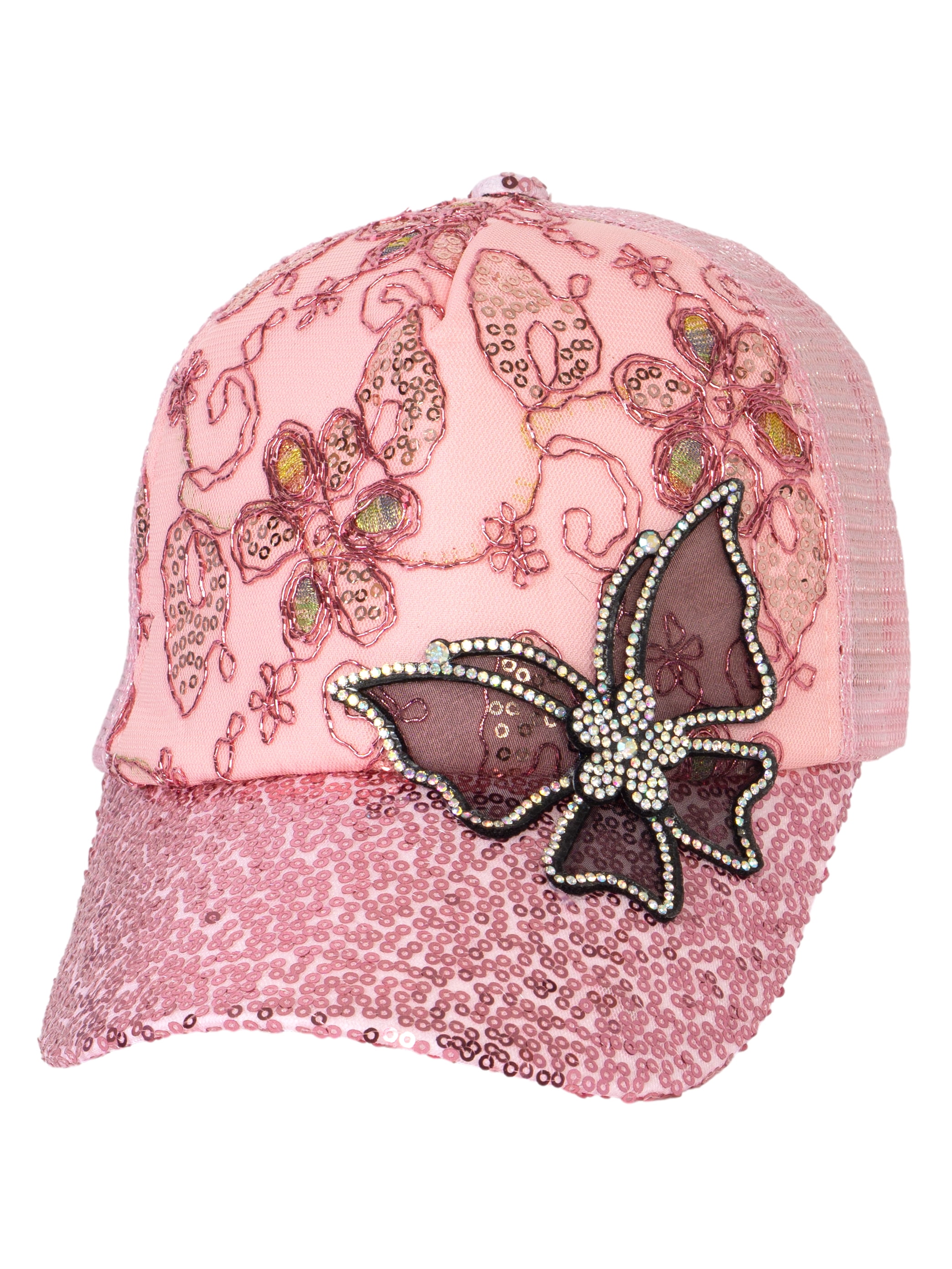 Top Headwear Butterfly Lace Sequin Hat - Womens Crystal Gem Bling Cap ...