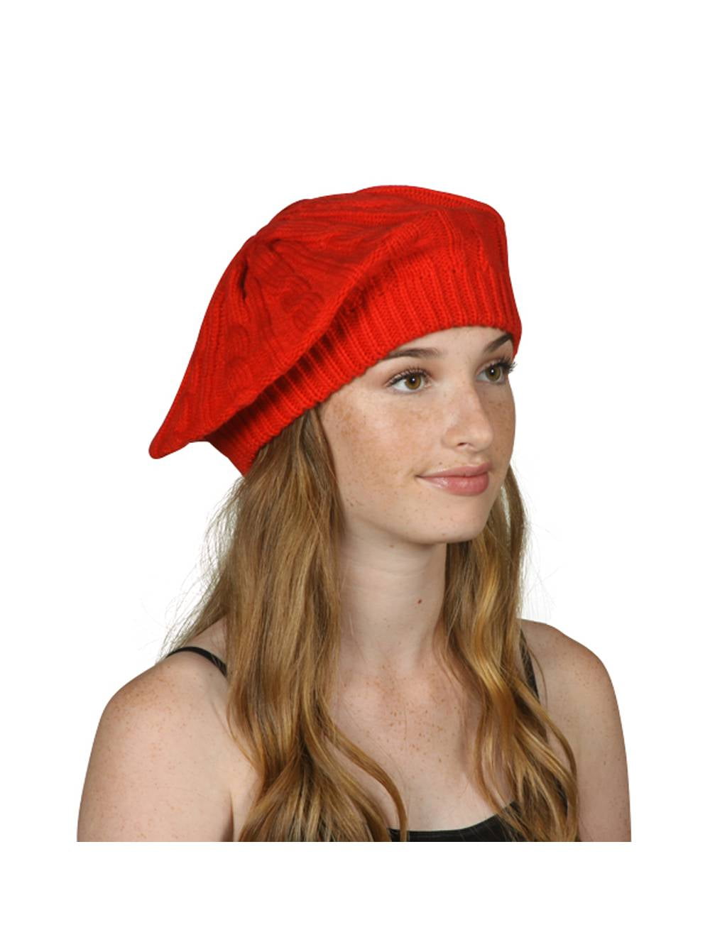 Top Headwear Cable Knit Beret Cap - Red - Walmart.com