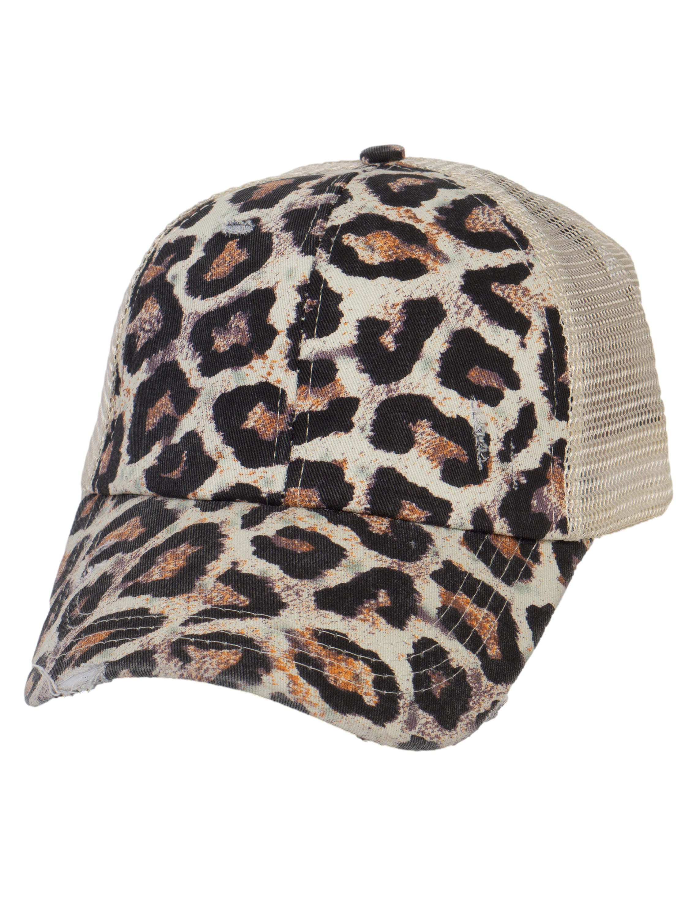 Top Headwear Fashion Leopard Cheetah Print Criss Cross Ponytail Trucker ...