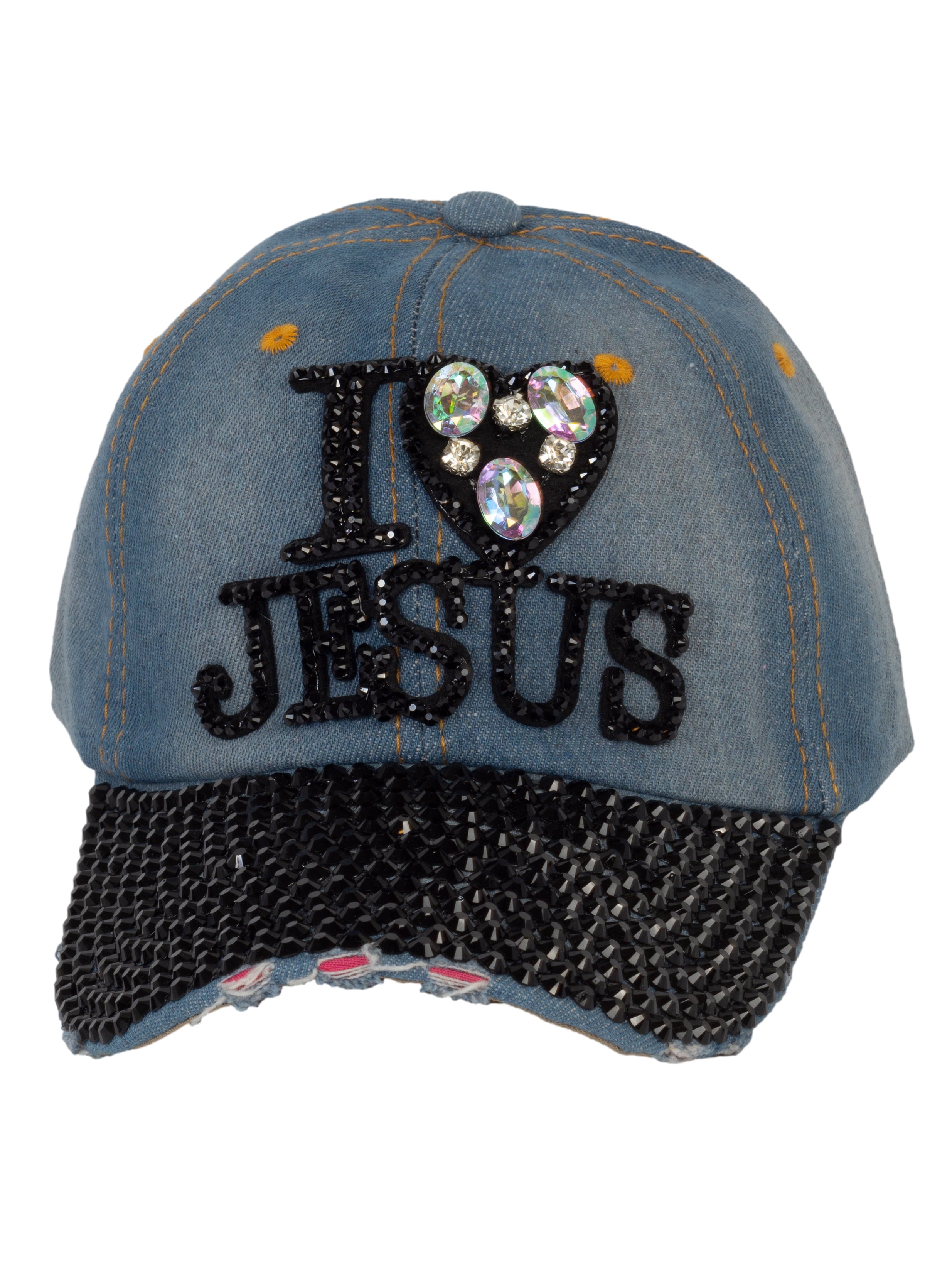 Top Headwear I Love Jesus Hat - Womens Rhinestone Crystal Pattern ...