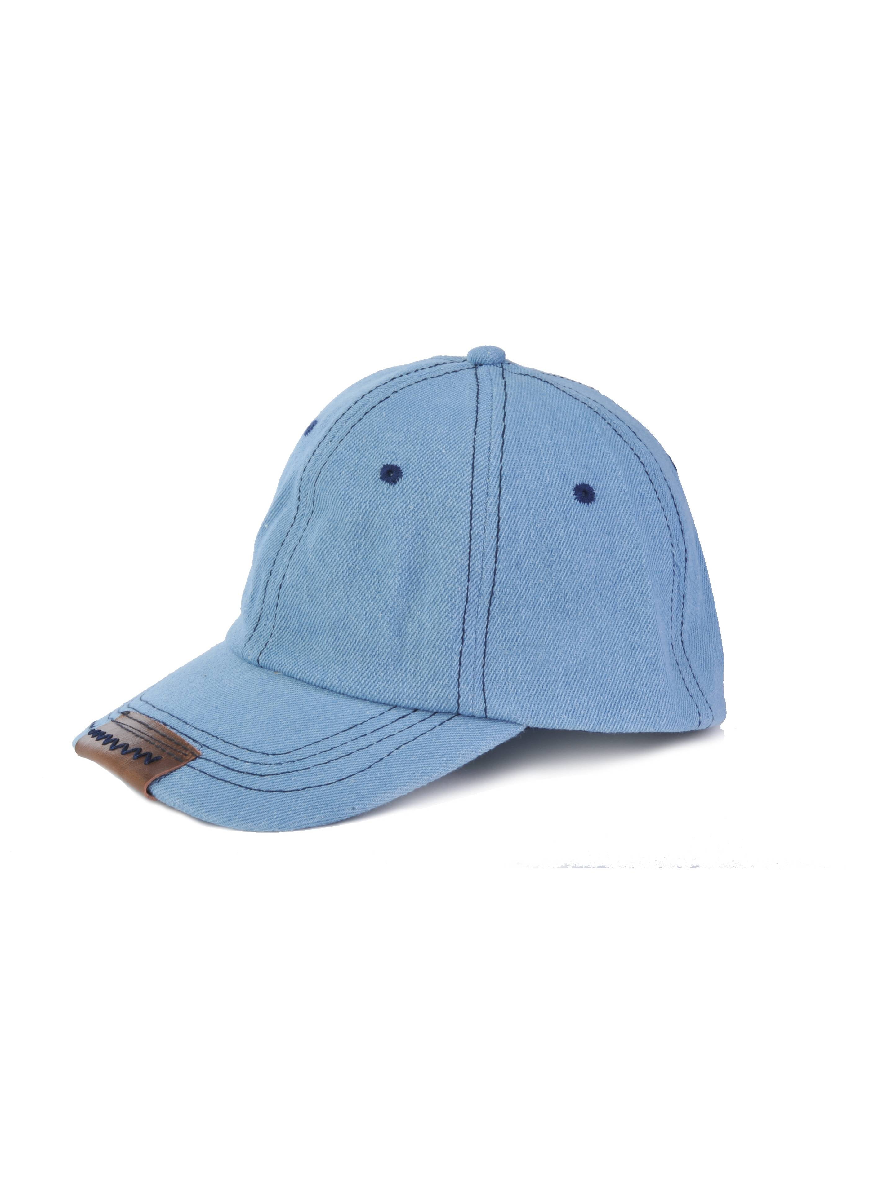 Top Headwear Leather Peak Trim Denim Baseball Cap - Light Denim ...