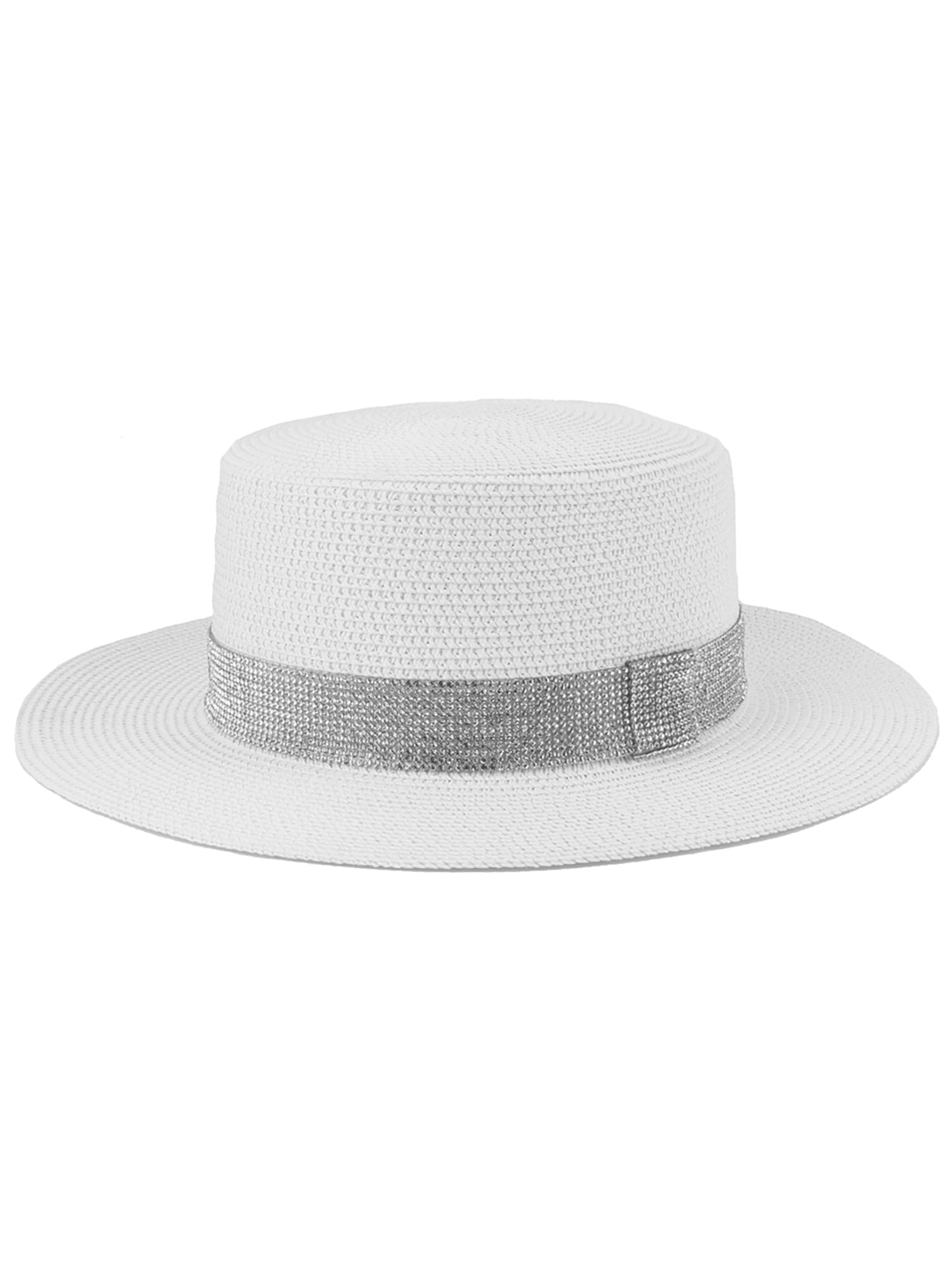 Top Headwear Paper Braid Top hat w/ Stone Strip - White - Walmart.com