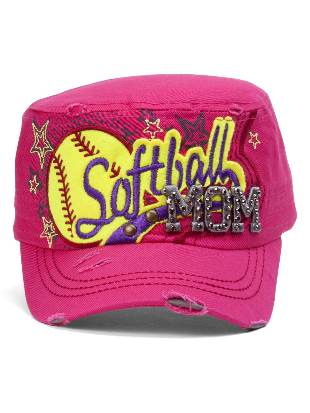 Top Headwear Softball Mom Distressed Adjustable Cadet Cap - Hot Pink ...