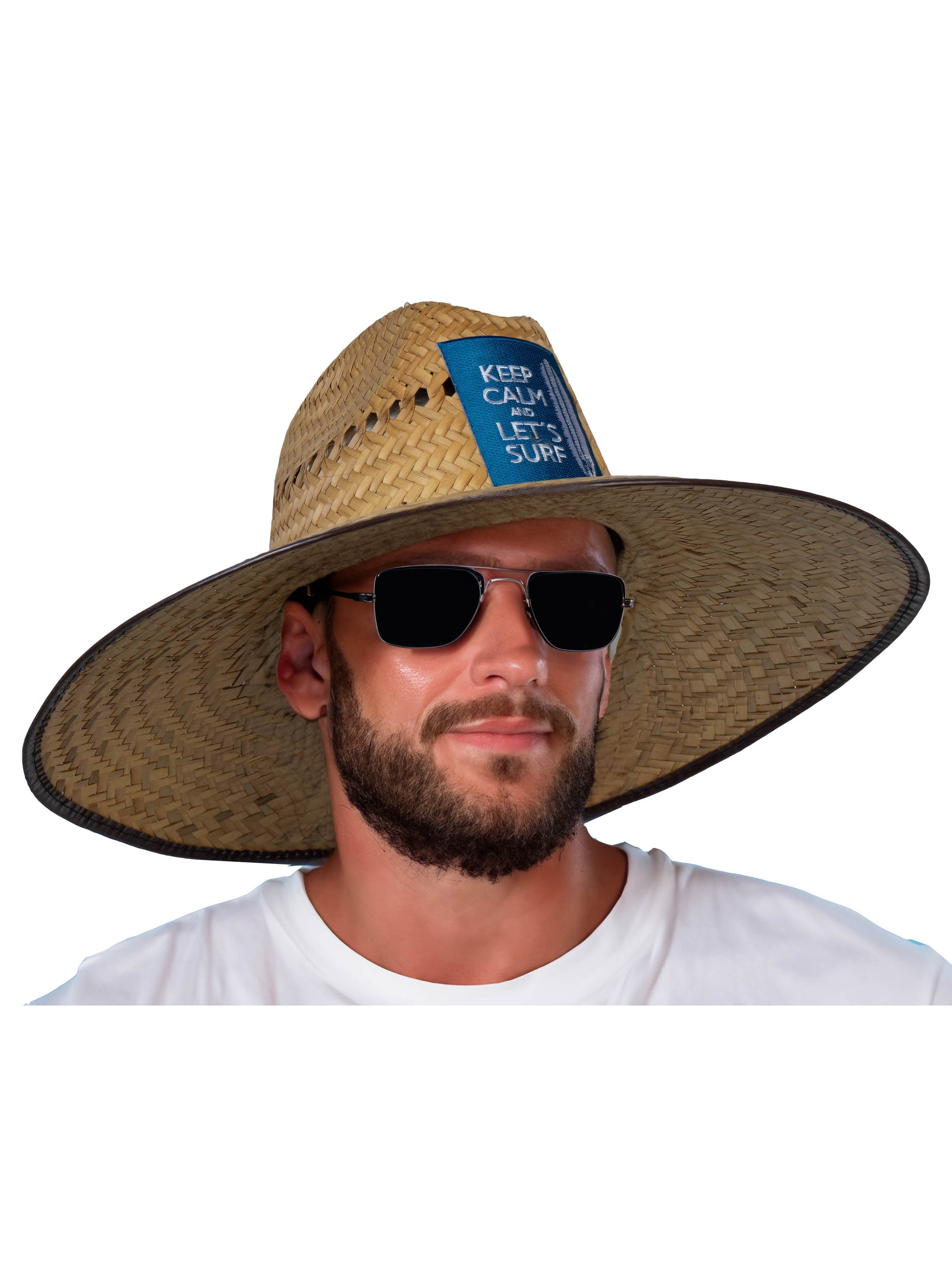 Top Headwear Ultra 5" Wide Brim Lifeguard Straw Sun Hat Keep Calm Let's ...