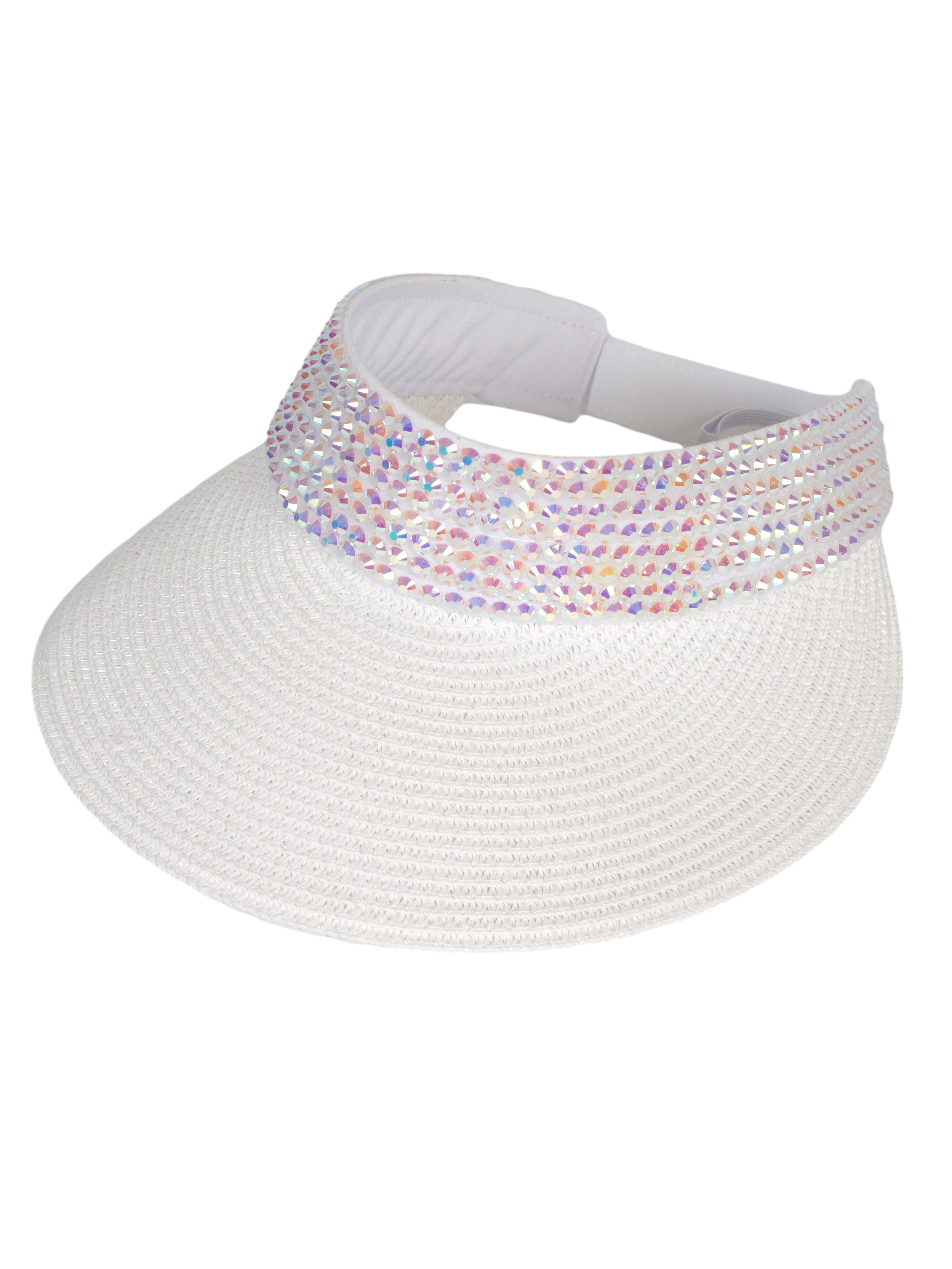 Top Headwear Women's Paper Braid 4 Inch Brim Sun Visor w/ Rhinestone ...