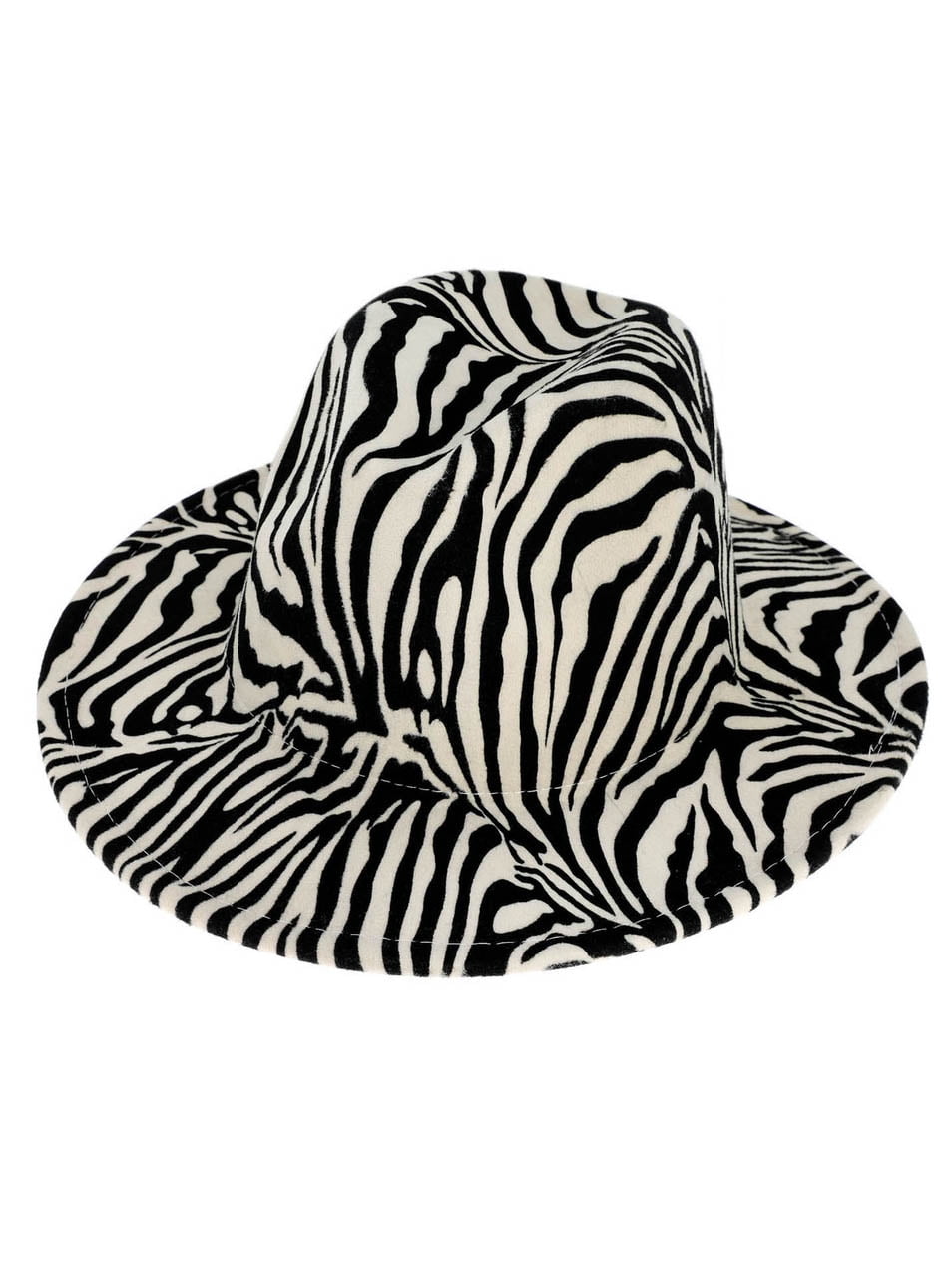 Top Headwear Zebra Pattern Wide Brim Felt Fedora Panama Hat, Beige ...