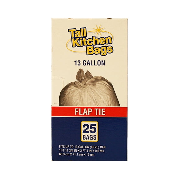 Top Job Basic Flap Tie Tall Kitchen Trash Bags, 13 gal, 25 count ...