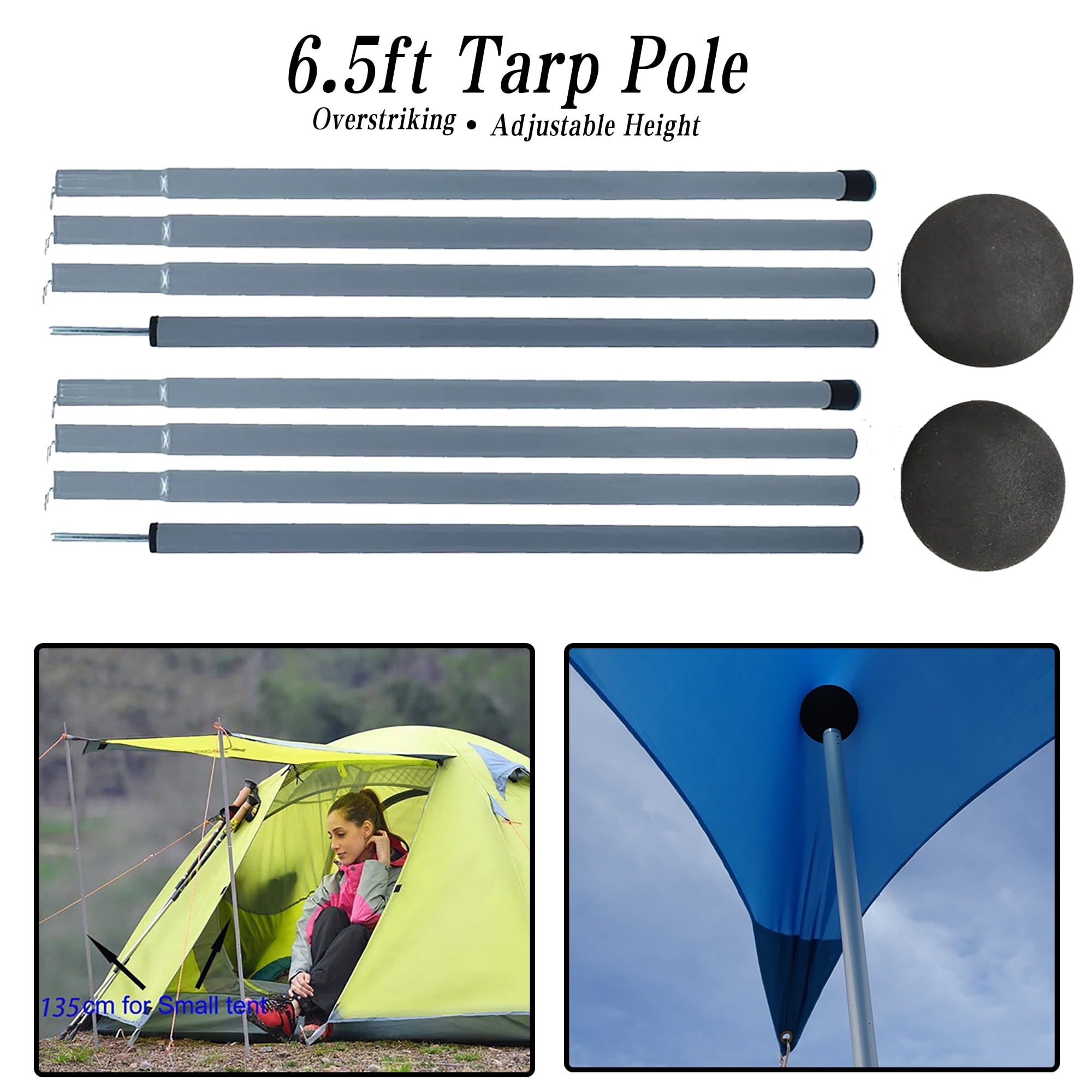6.5ft Adjustable Camping Awning Pole, Beach Shelter Replacement Rods ...