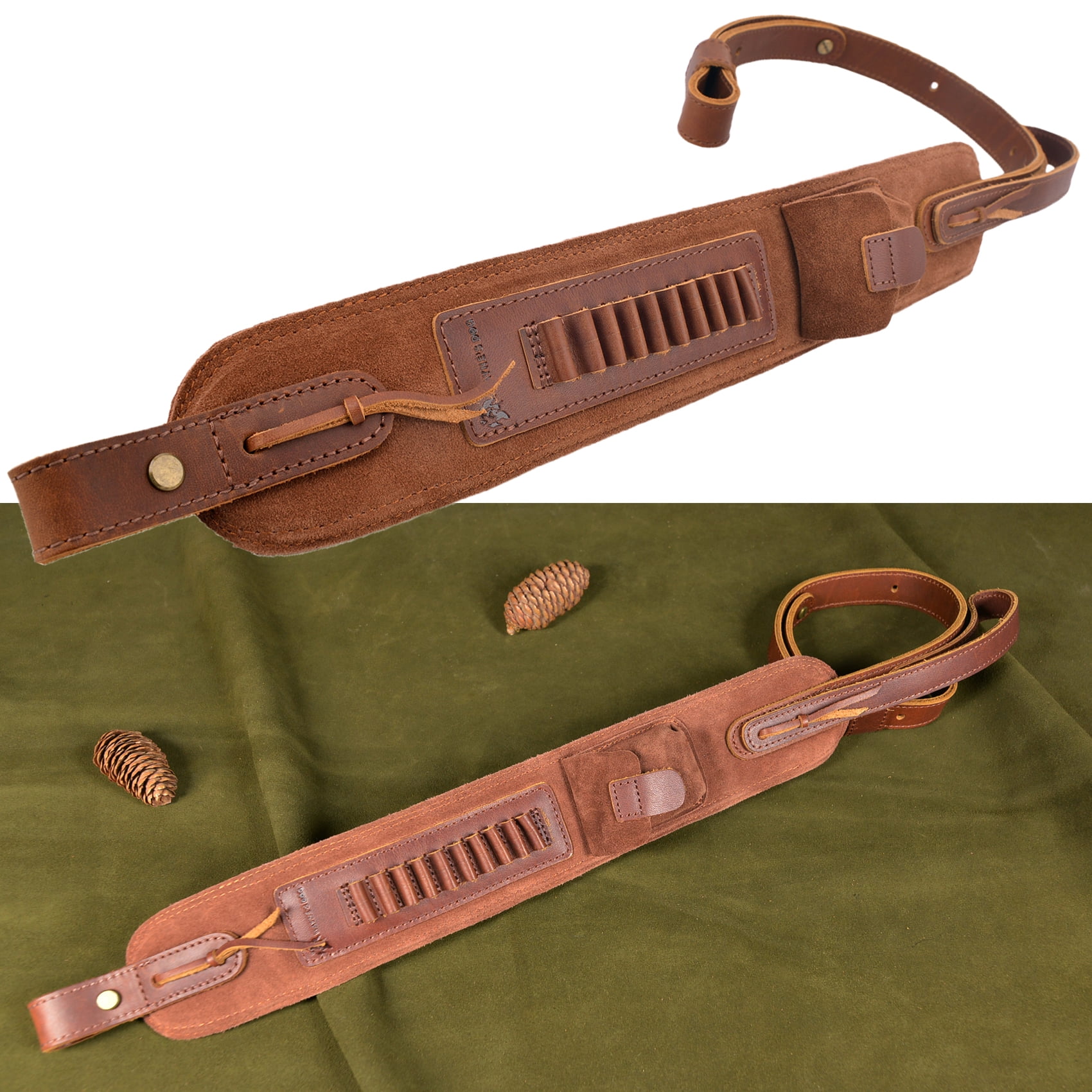 Top Leather Ammo Slots Rifle Sling Hunting Gun Shoulder Strap for .22lr ...