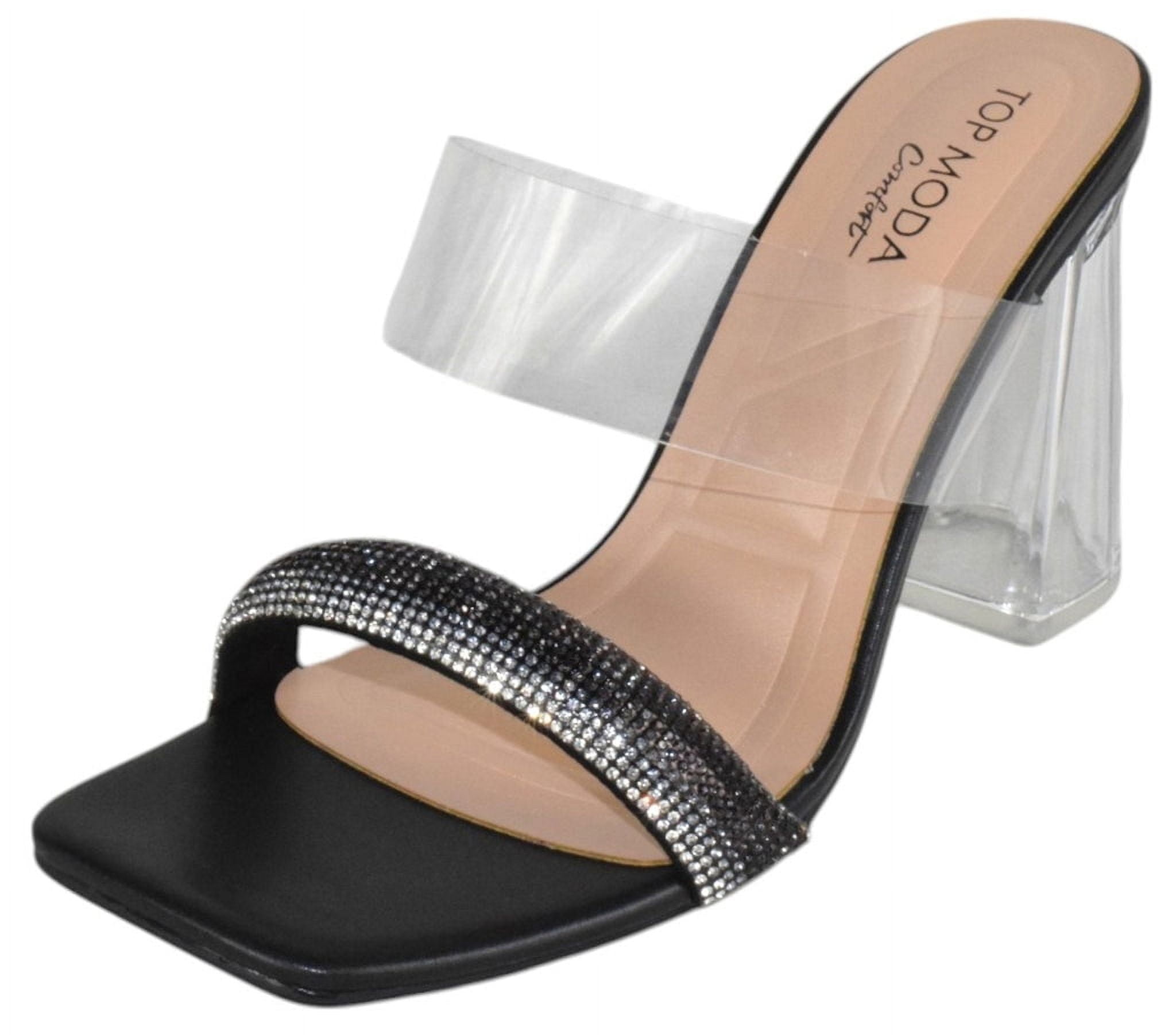 Top MODA Shoes Women Clear Block Mule High Heels Square-Toe Sandals ...