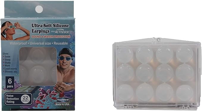 Top Med Soft Silicone Earplugs Value Pack, 6 Pairs Original Moldable ...