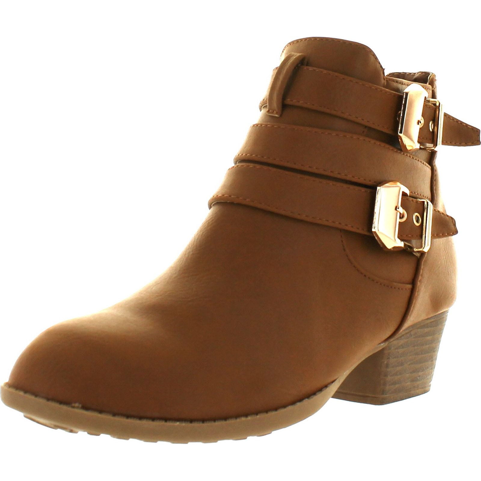 Top Moda CL-14 Women's Buckle Straps Stacked Low Heel Ankle Booties ...