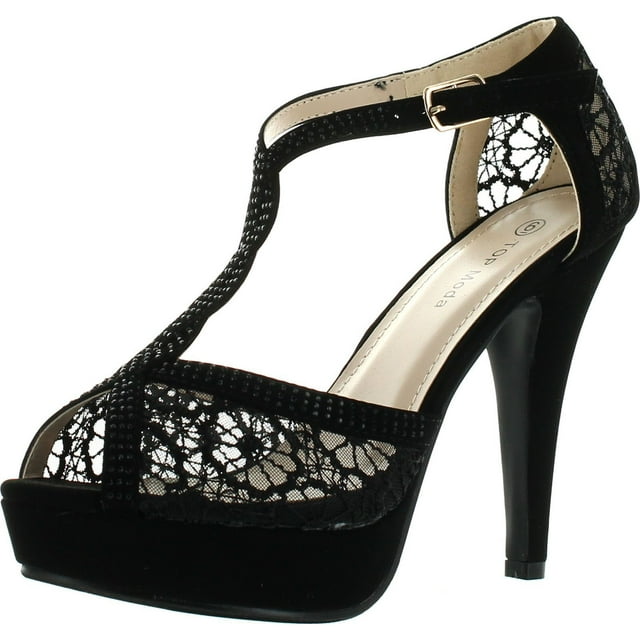 Top Moda HY-5 Formal Evening Party Lace Ankle T-Strap Peep Toe Stiletto ...