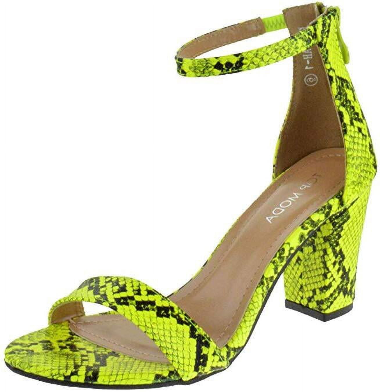 Top Moda Hannah-1 Neon Yellow Snake Pu Ankle Strap Open Toe Block ...