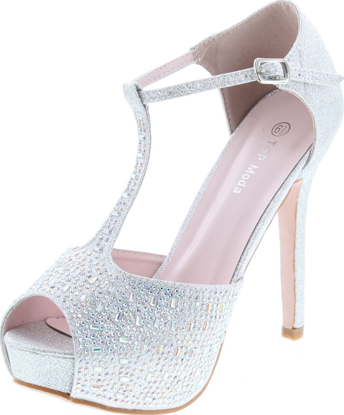 Top Moda Meadow-1 Women's Rhinestone T-Strap Stiletto Heel Glittery ...