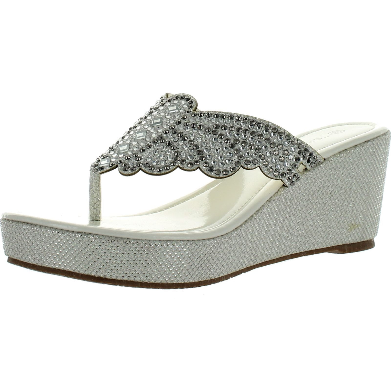 Top Moda OR-8 Women's Bling Butterfly Rhinestone Platform Wedge Thong ...