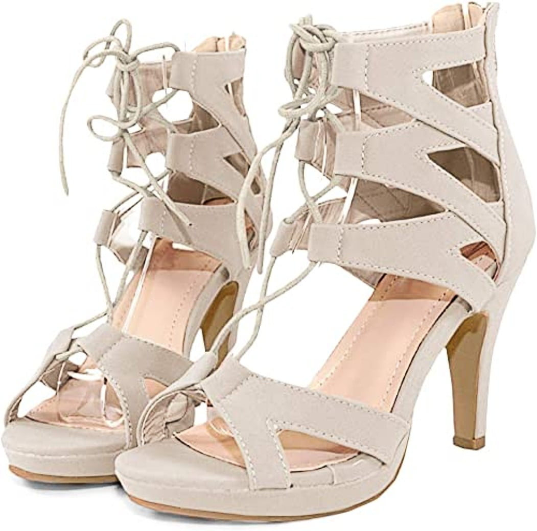 Top Moda Pebble-2 Women's Open Toe Lace Up Cut-Out Gladiator Nubuck ...