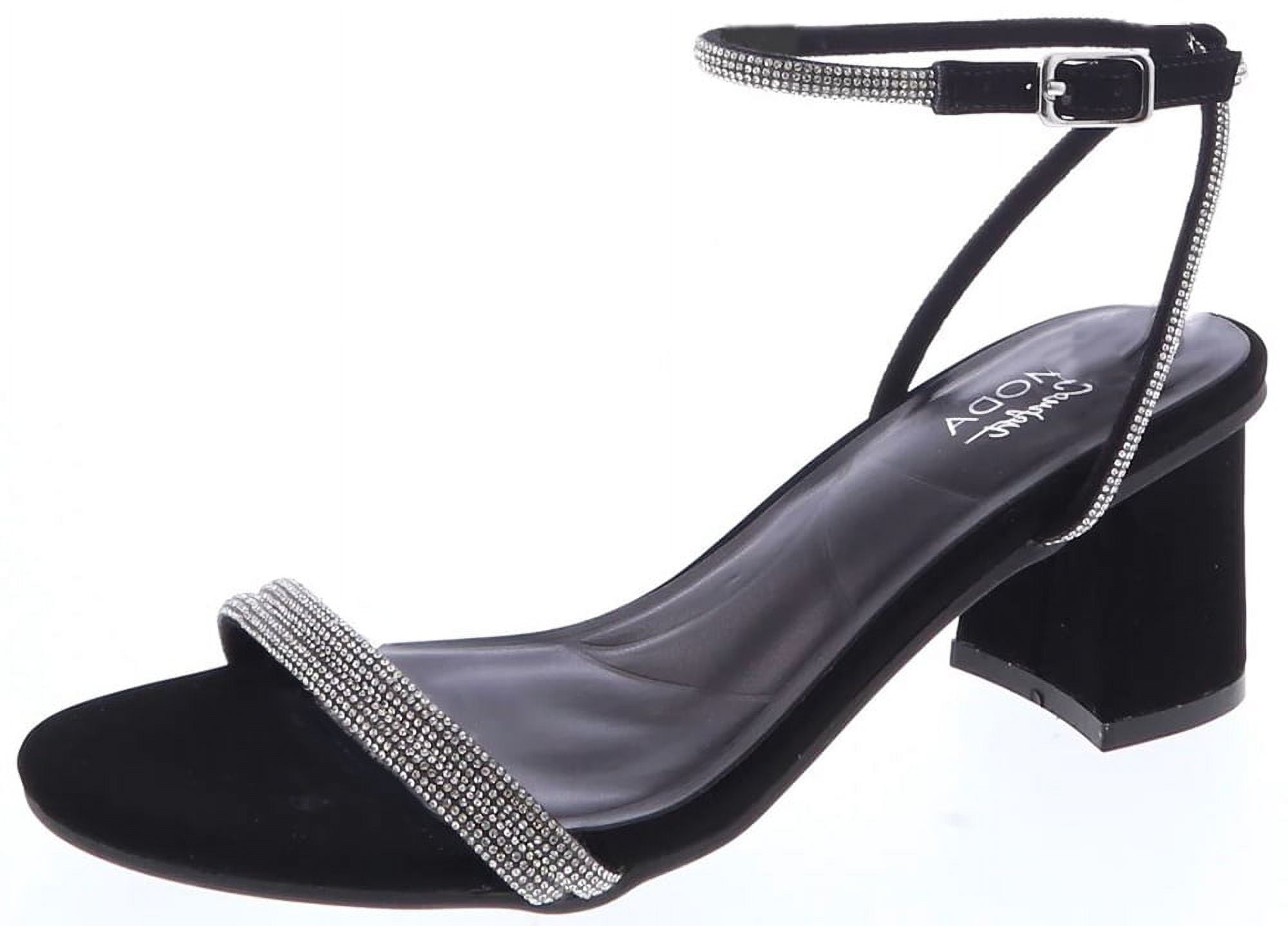 Top Moda Shoes Women Block Short Heels Open Toe Ankle Strap Bling ...