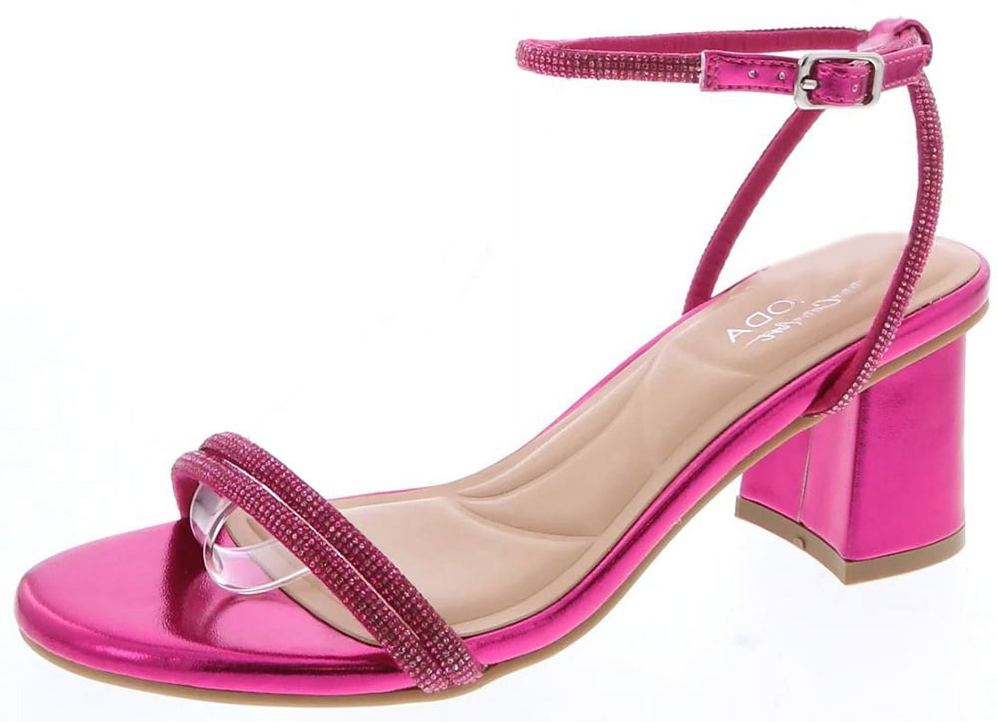 Top Moda Shoes Women Block Short Heels Open Toe Ankle Strap Bling ...