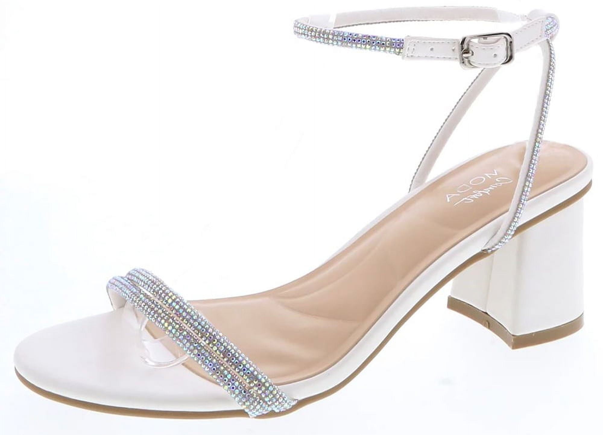 Top Moda Shoes Women Block Short Heels Open Toe Ankle Strap Bling ...