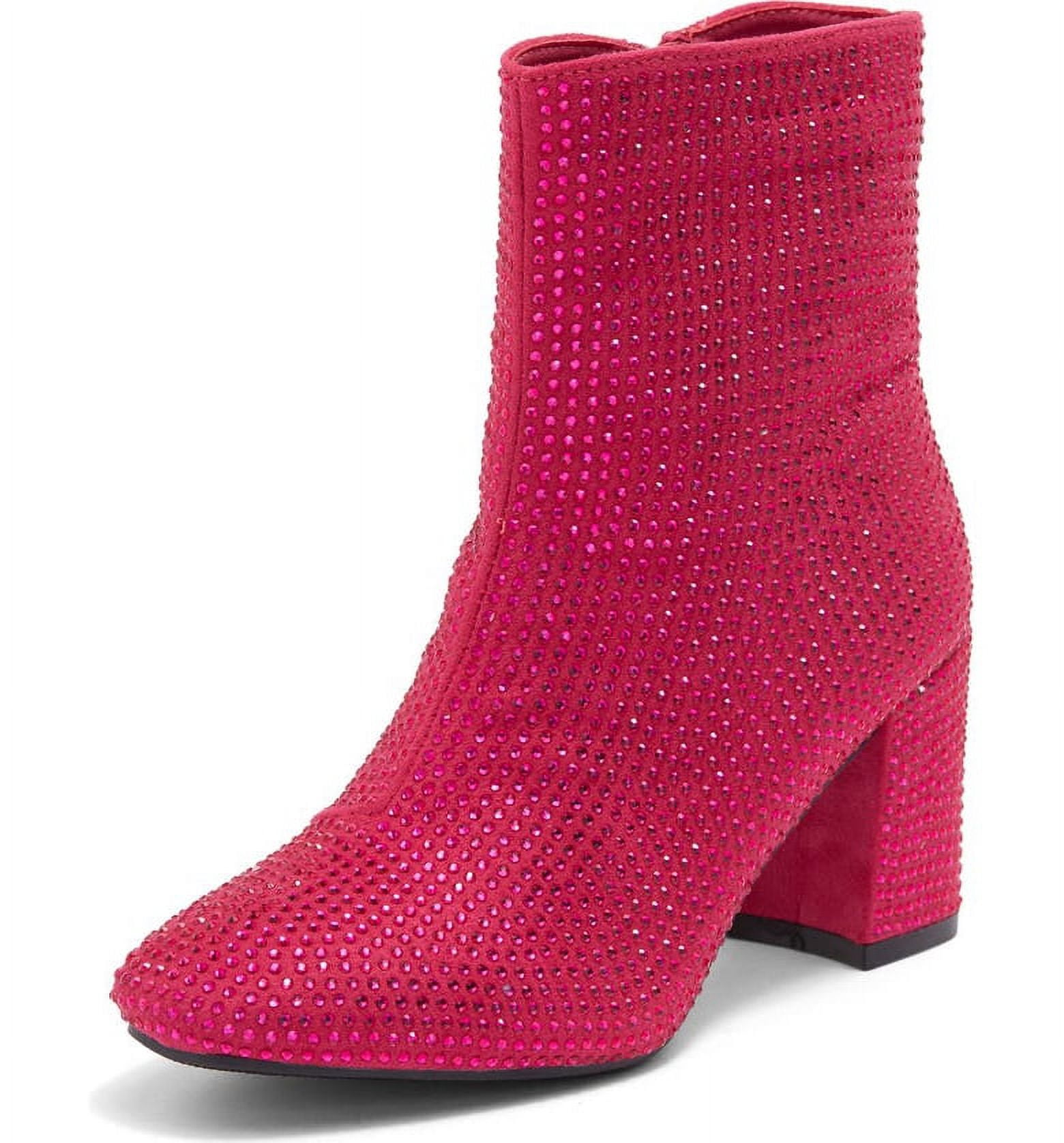 Top Moda Women Ankle Boots Block High Heels Rhinestone Bling Short ...