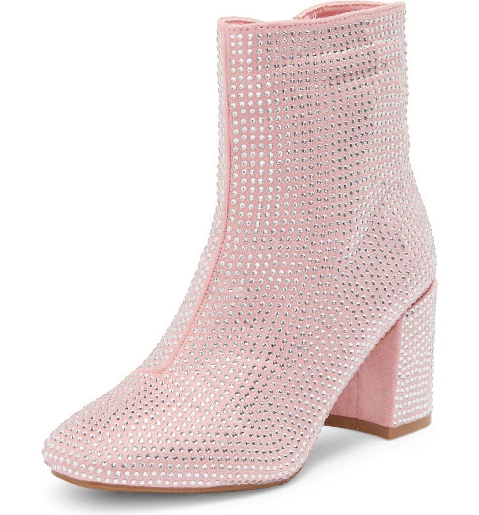 Top Moda Women Ankle Boots Block High Heels Rhinestone Bling Short ...