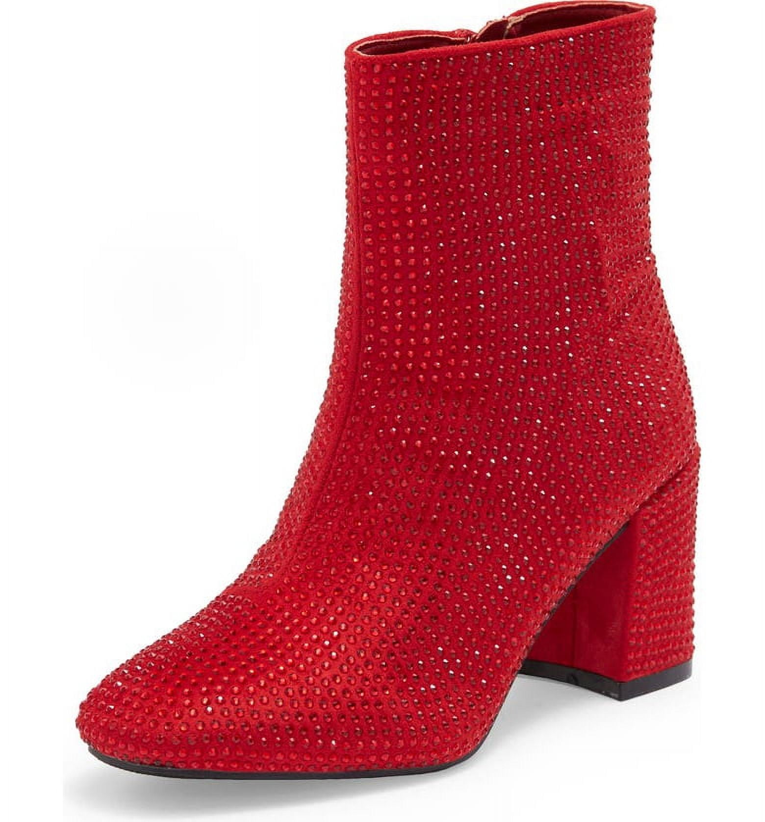 Top Moda Women Ankle Boots Block High Heels Rhinestone Bling Short ...