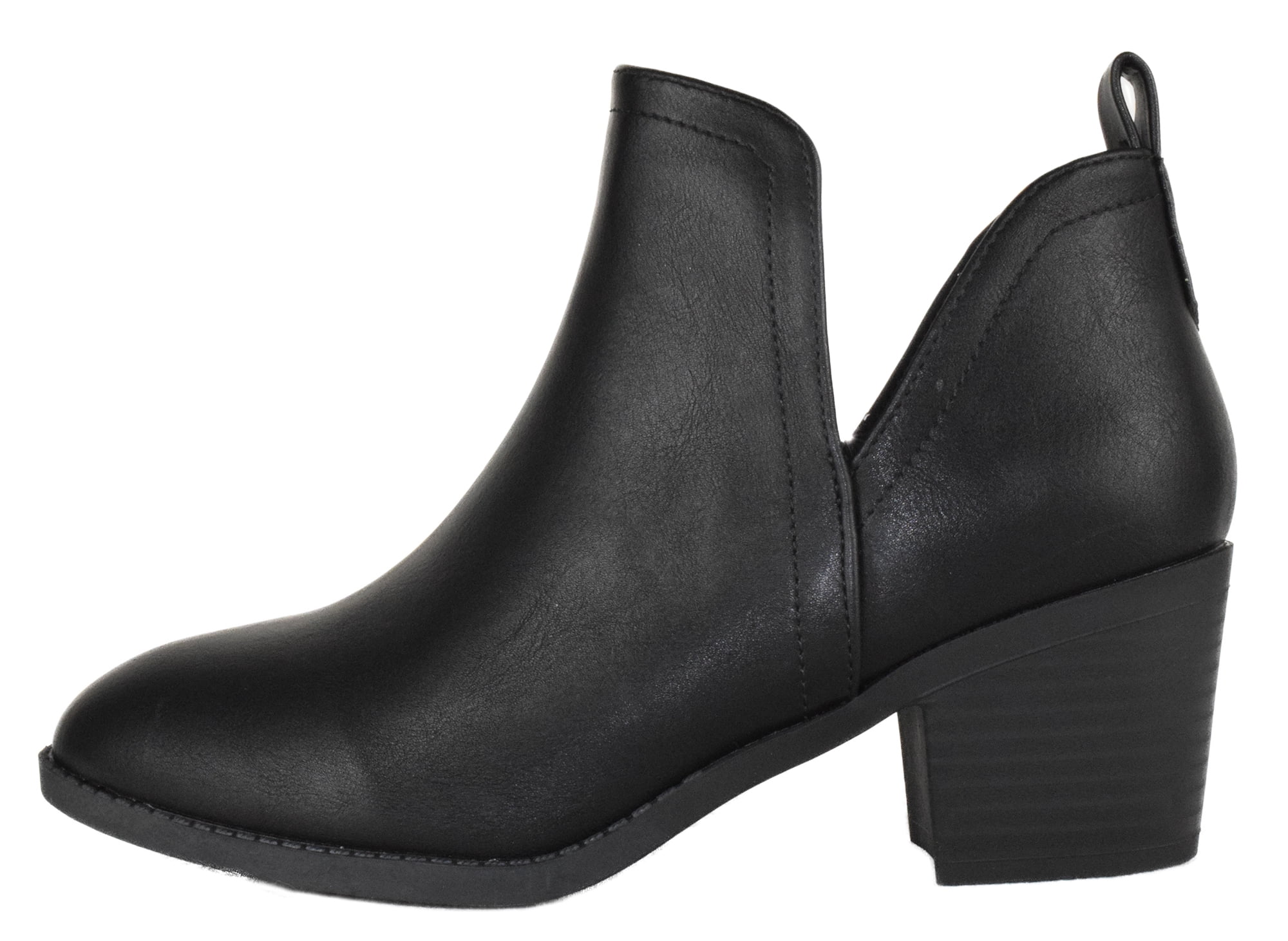 Top Moda Women Ankle Boots Slip-on Booties V Cut Sides Almond Toe Medium Stack Heel ZANDRA-7 ...