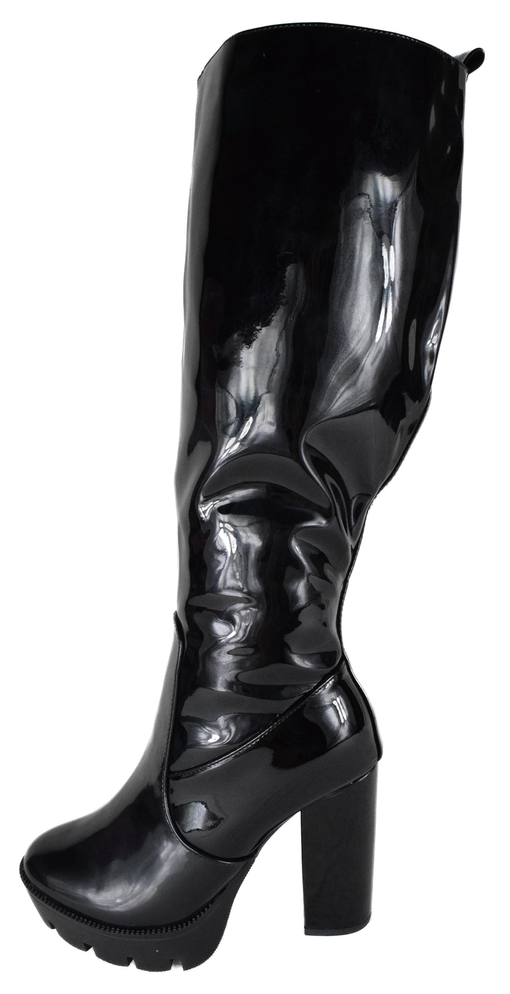 Top Moda Women Chunky Block Knee High Boots High Heel Platform Side ...