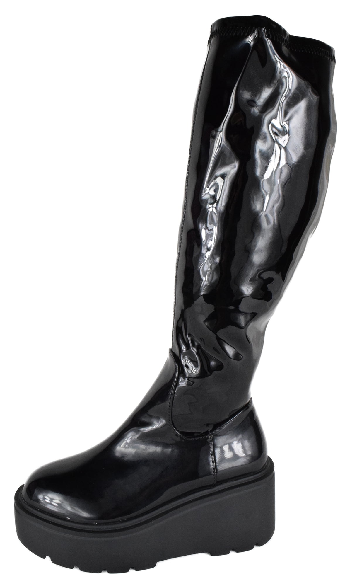 Top Moda Women Chunky Block Knee High Boots High Heel Wedge Platform ...