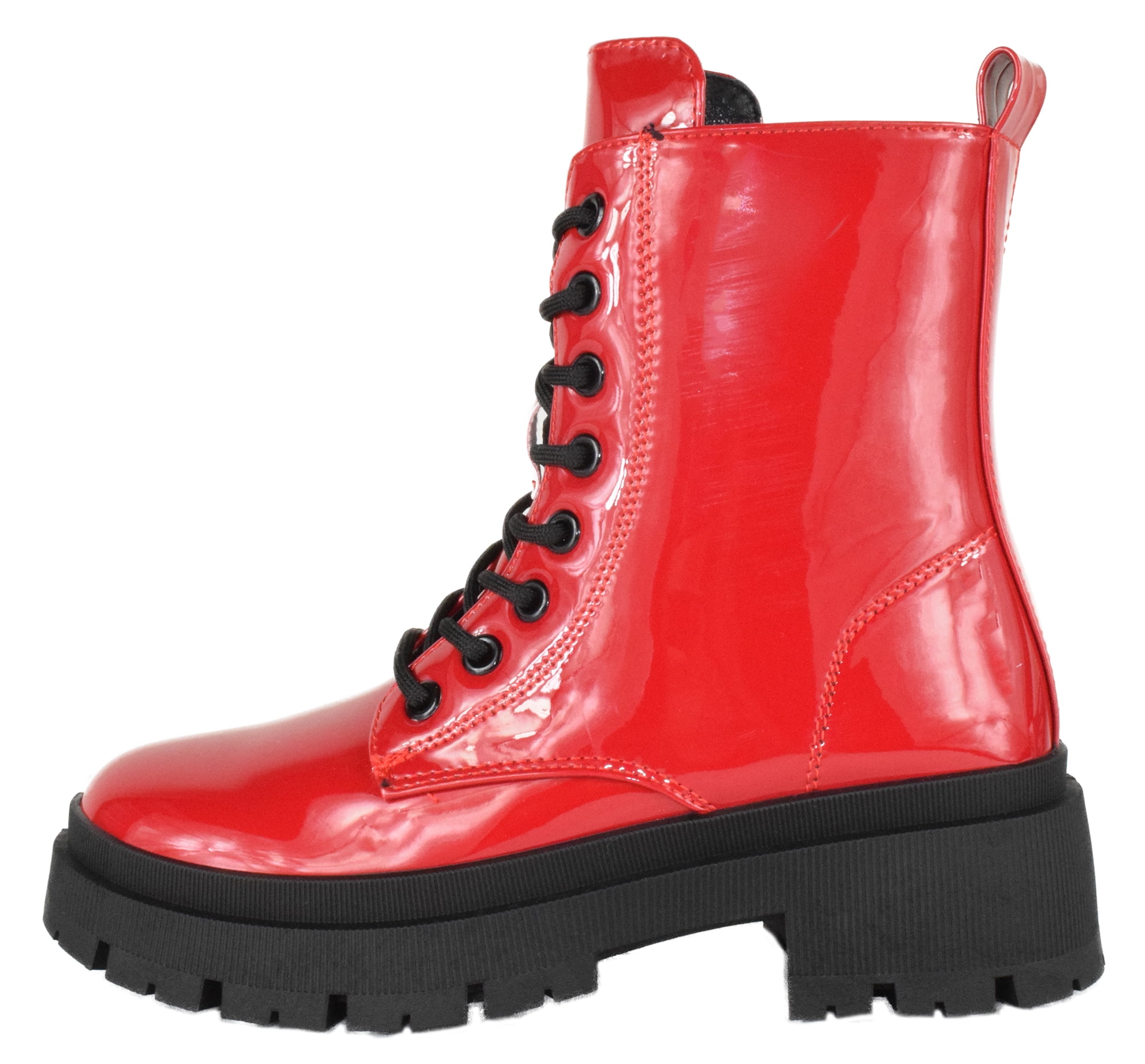 Top Moda Women Combat Army Style Boots Lace Up Side Zipper Lug Sole ...