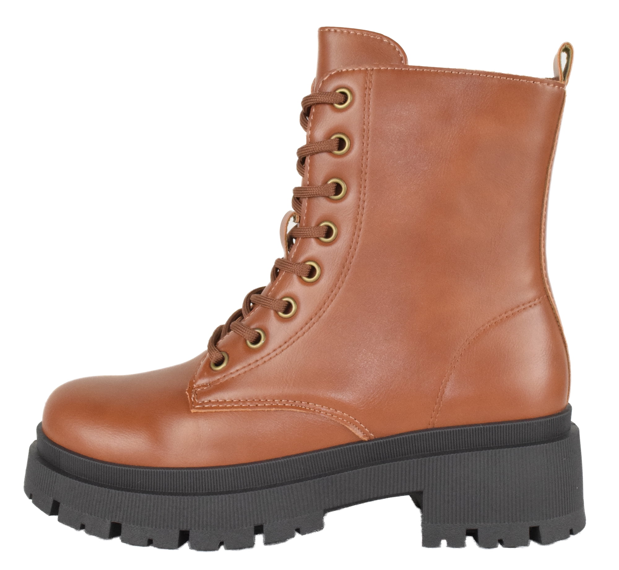 Top Moda Women Combat Army Style Boots Lace Up Side Zipper Lug Sole ...