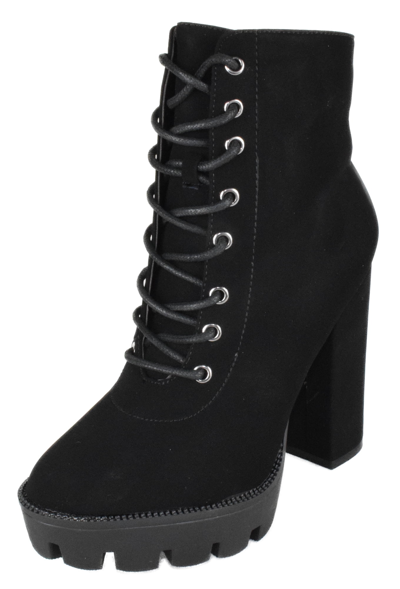 Top Moda Women High Heel Combat Army Style Boots Lace Up Side Zipper ...