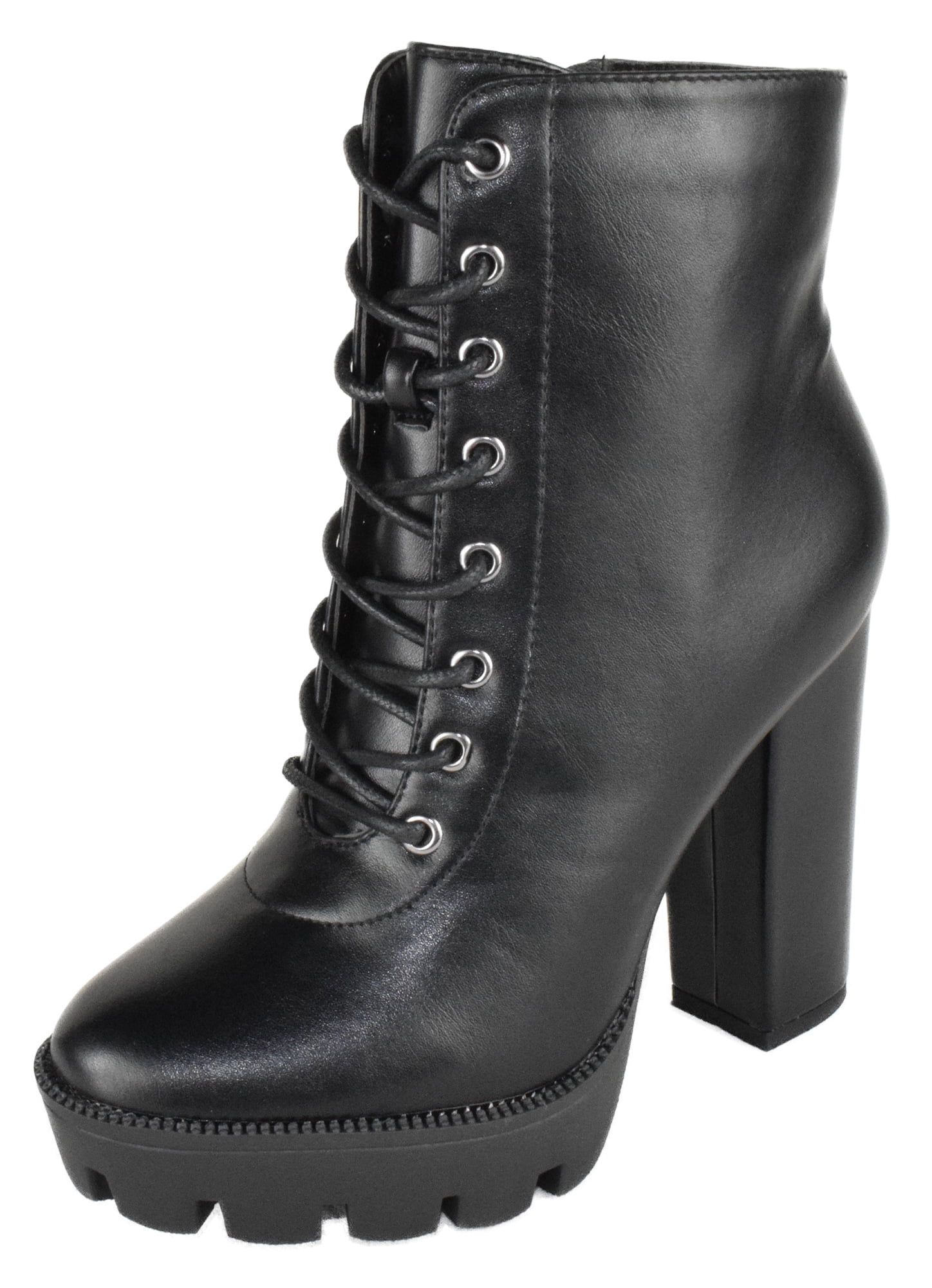Top Moda Women High Heel Combat Army Style Boots Lace Up Side Zipper ...