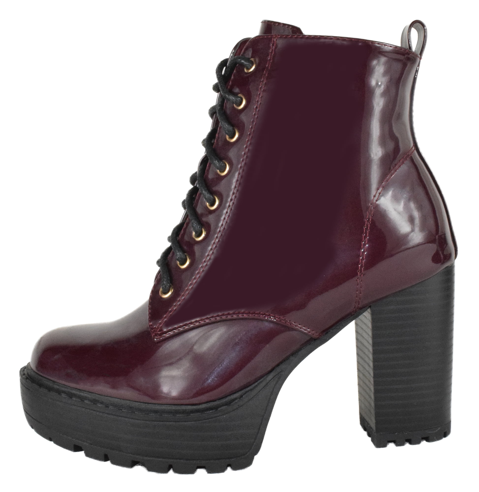 Top Moda Women High Heel Combat Army Style Boots Lace Up Side Zipper ...