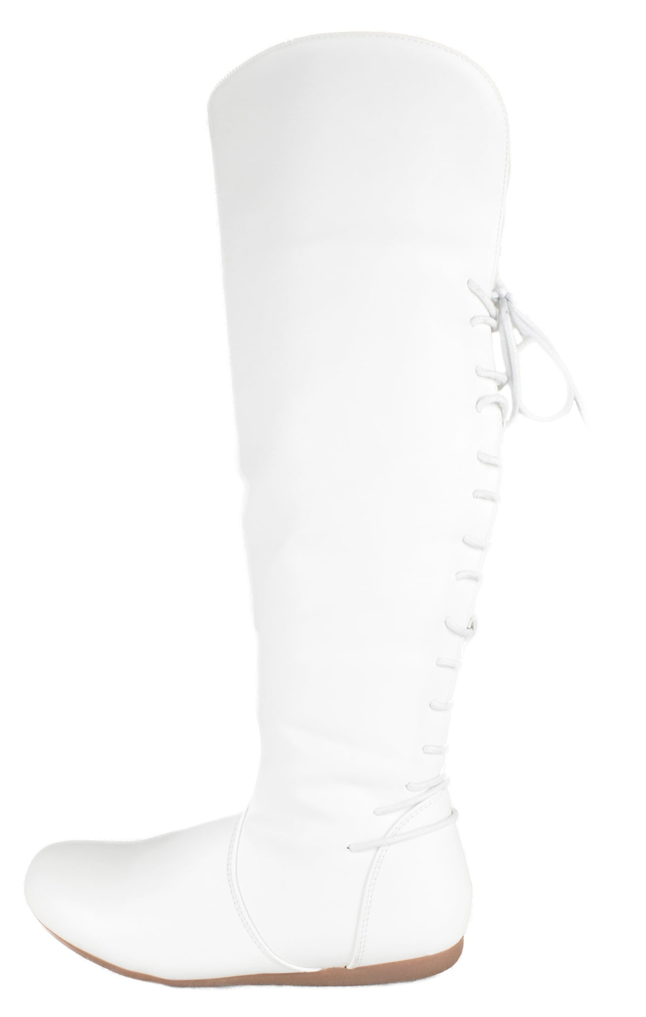 Top Moda Women Knee High Boots Back Lace Flat Heel Side Zipper Round ...
