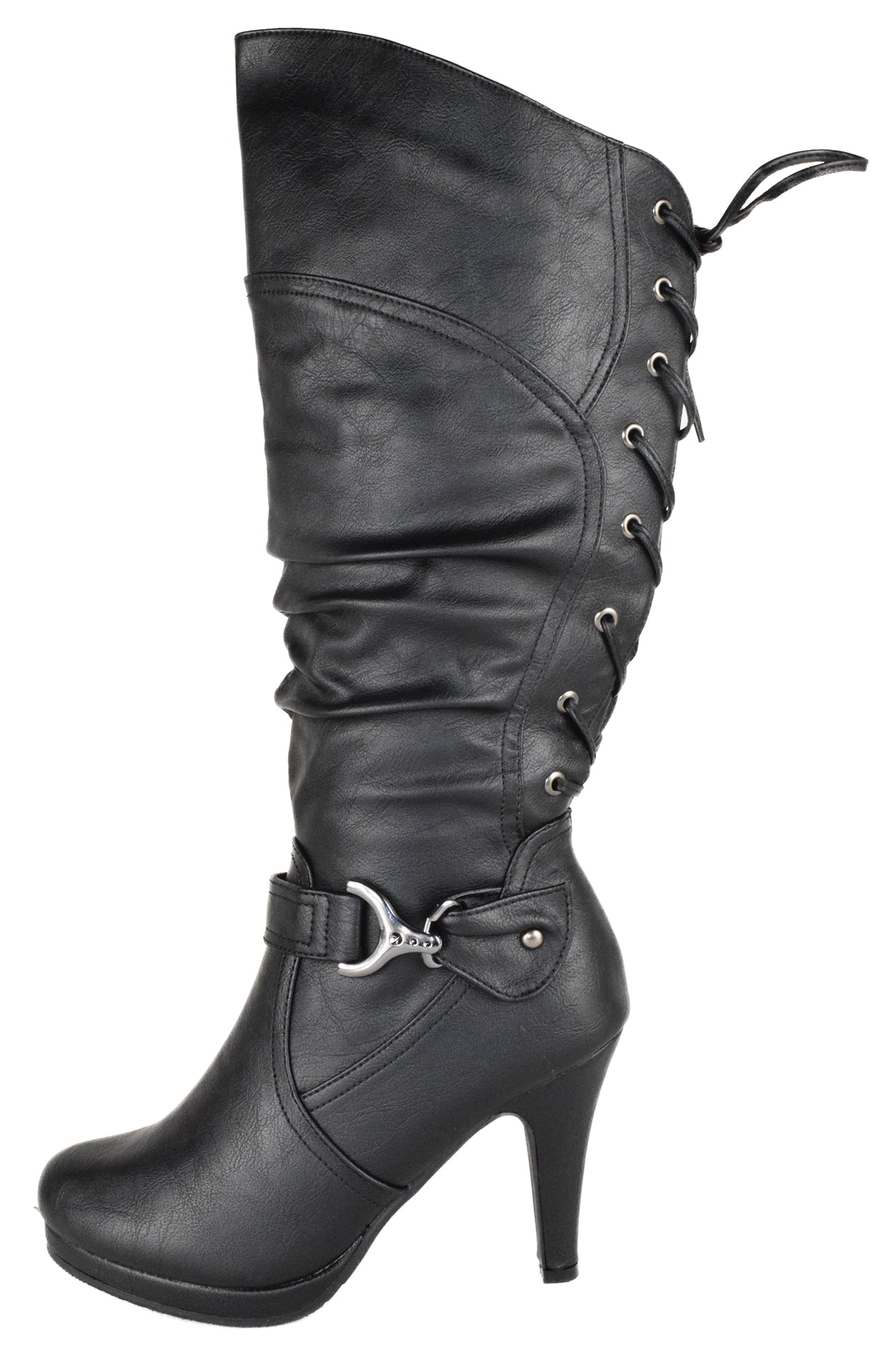 Top Moda Women Knee High Boots Back Lace Up Stiletto High Heels Side ...