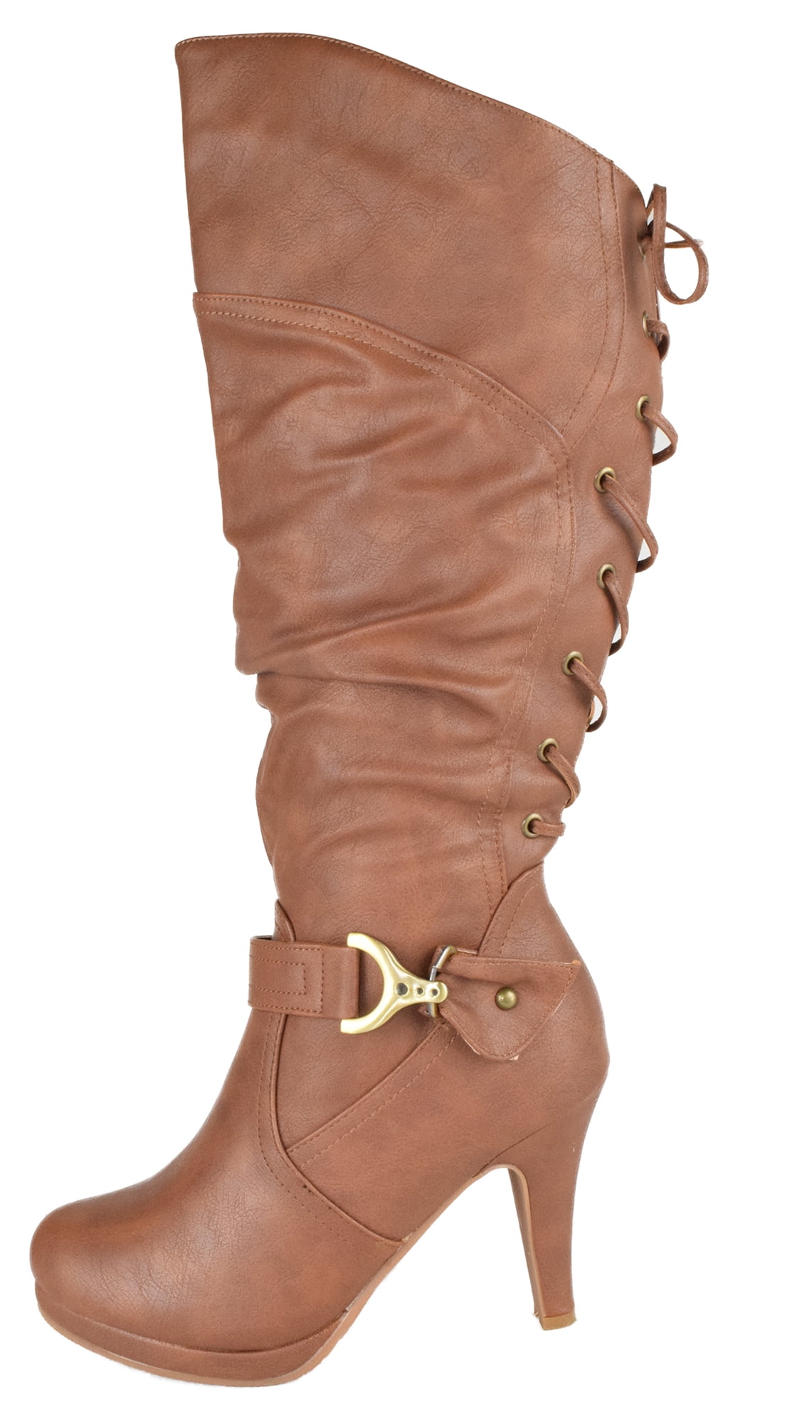 Top Moda Women Knee High Boots Back Lace Up Stiletto High Heels Side ...