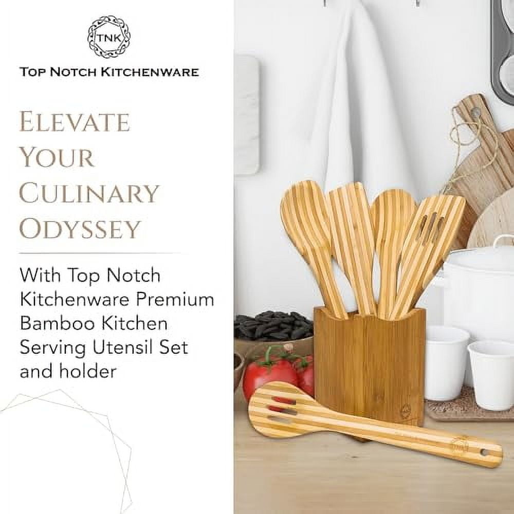 Top Notch Kitchenware Bamboo Kitchen Utensils Set (5 piece) with Bamboo ...
