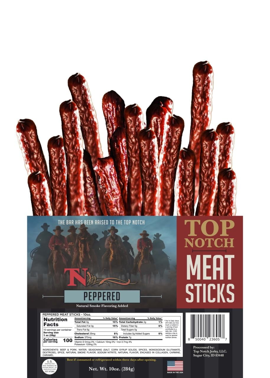 Top Notch Meat Sticks AIF4 - 10 oz Bag of Beef Jerky Sticks - High ...