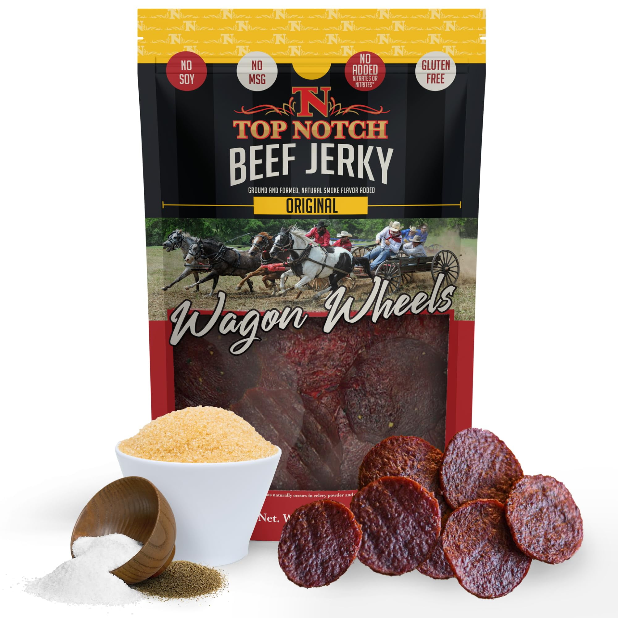 Top Notch Wagon Wheels XEF1 Jerky - 10 oz Bag of Beef Jerky - High ...