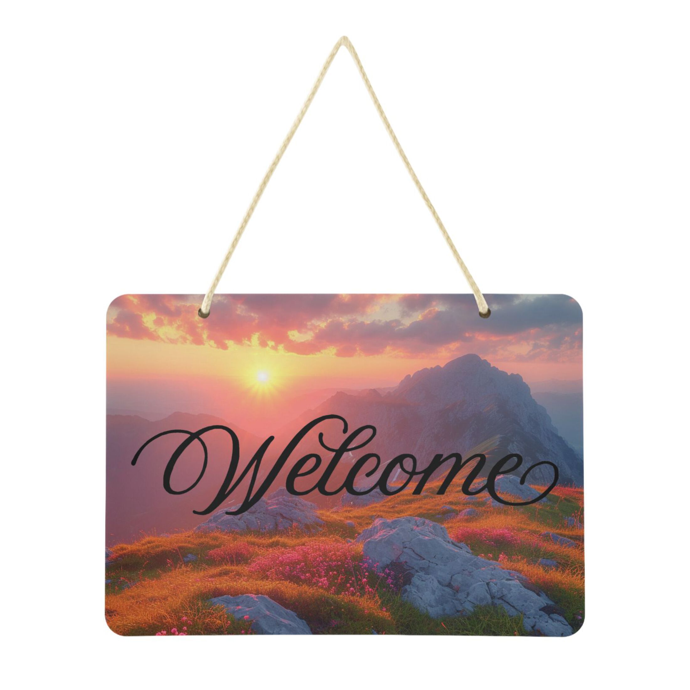 Top Of Mountain Landscape Welcome Sign Front Door PVC 14x10 inch Hanger ...