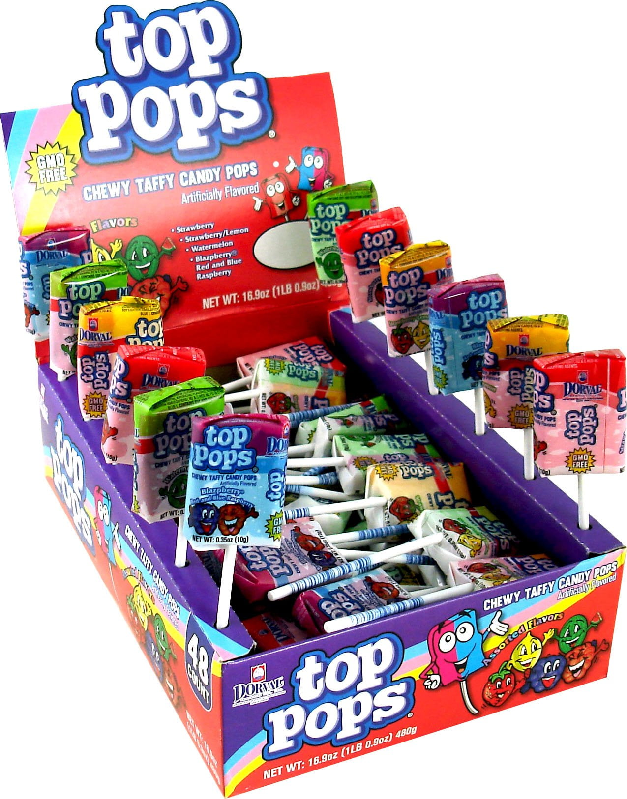 Top Pops Chewy Taffy Pops, 16.9 Ounce Assorted Flavors, 48 Count SHO8 ...
