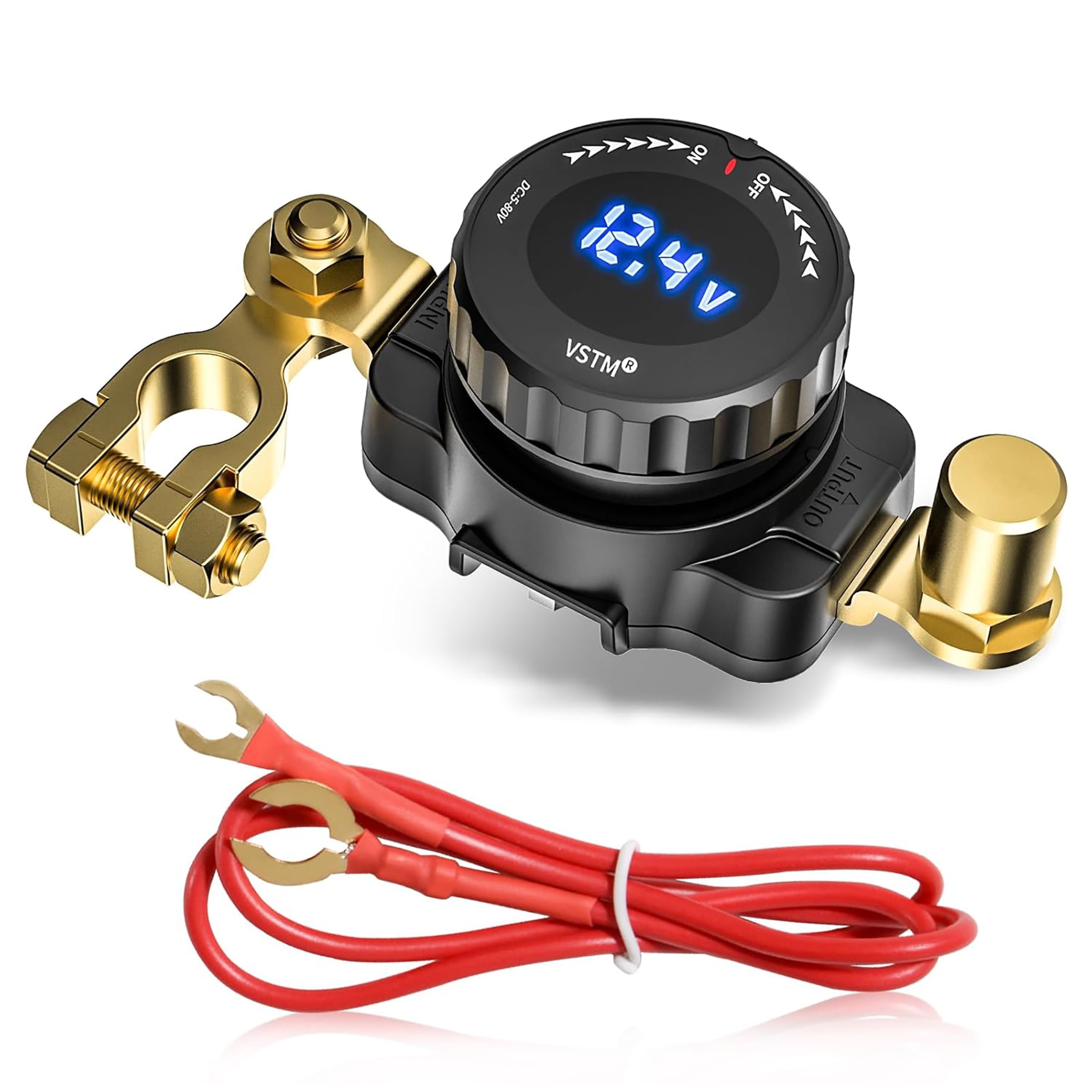 Top Post Battery Disconnect Switch with Voltmeter, 5V-80V Car Battery ...
