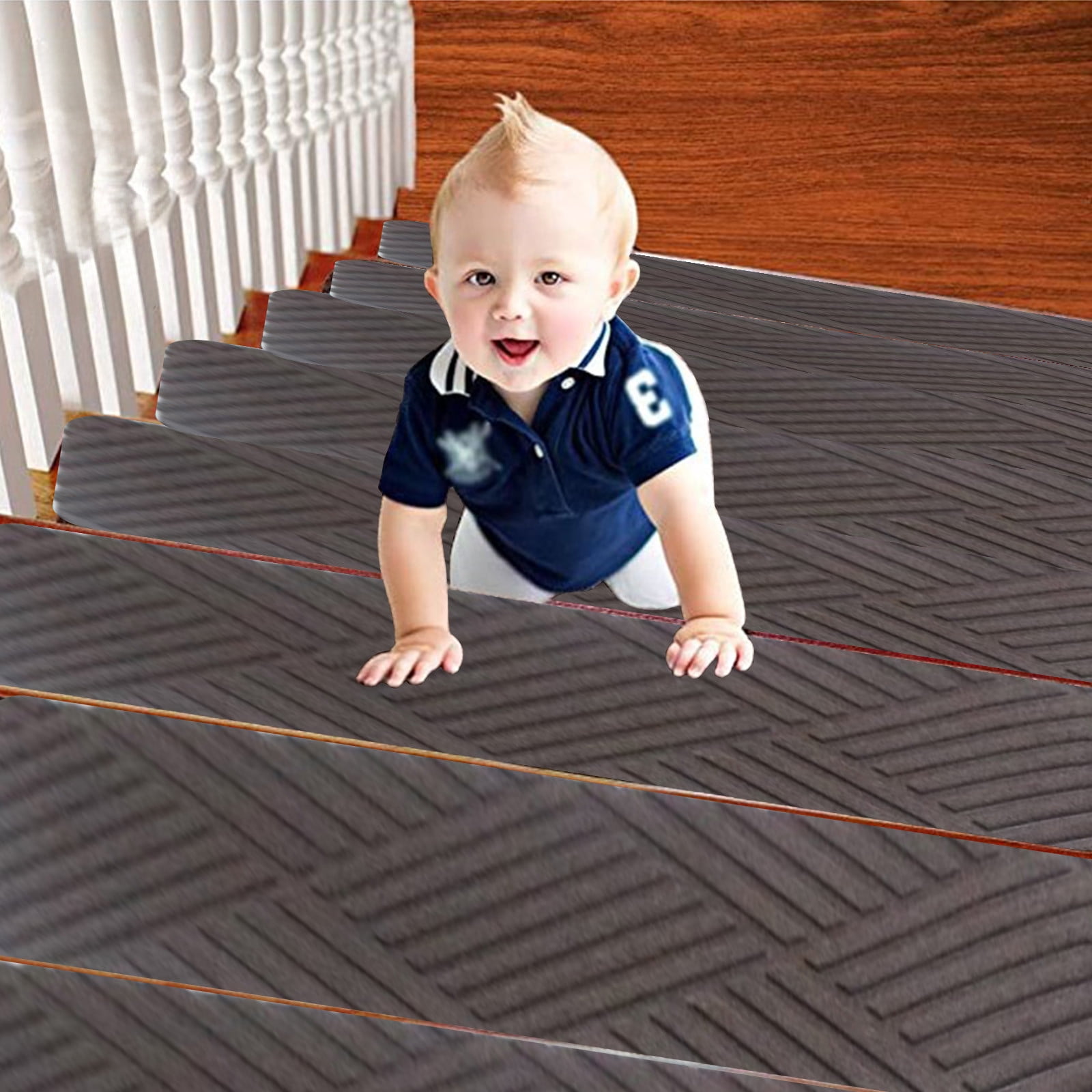 Top Reviewed Item, 7pc Stair Mat Antislip, Absorbent Silent Stair Carpet, Selfadhesive, Cut ...