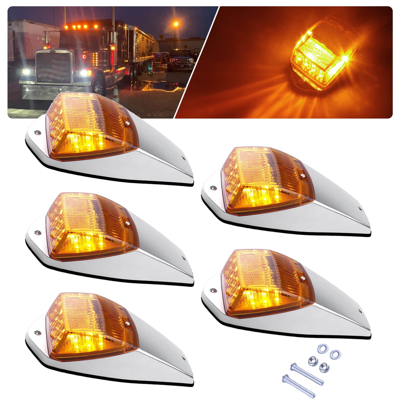 Top Roof Running SSF20 for Peterbilt Cab DOT Compliant 31 LEDs Amber w/Chrome Base replacement ...