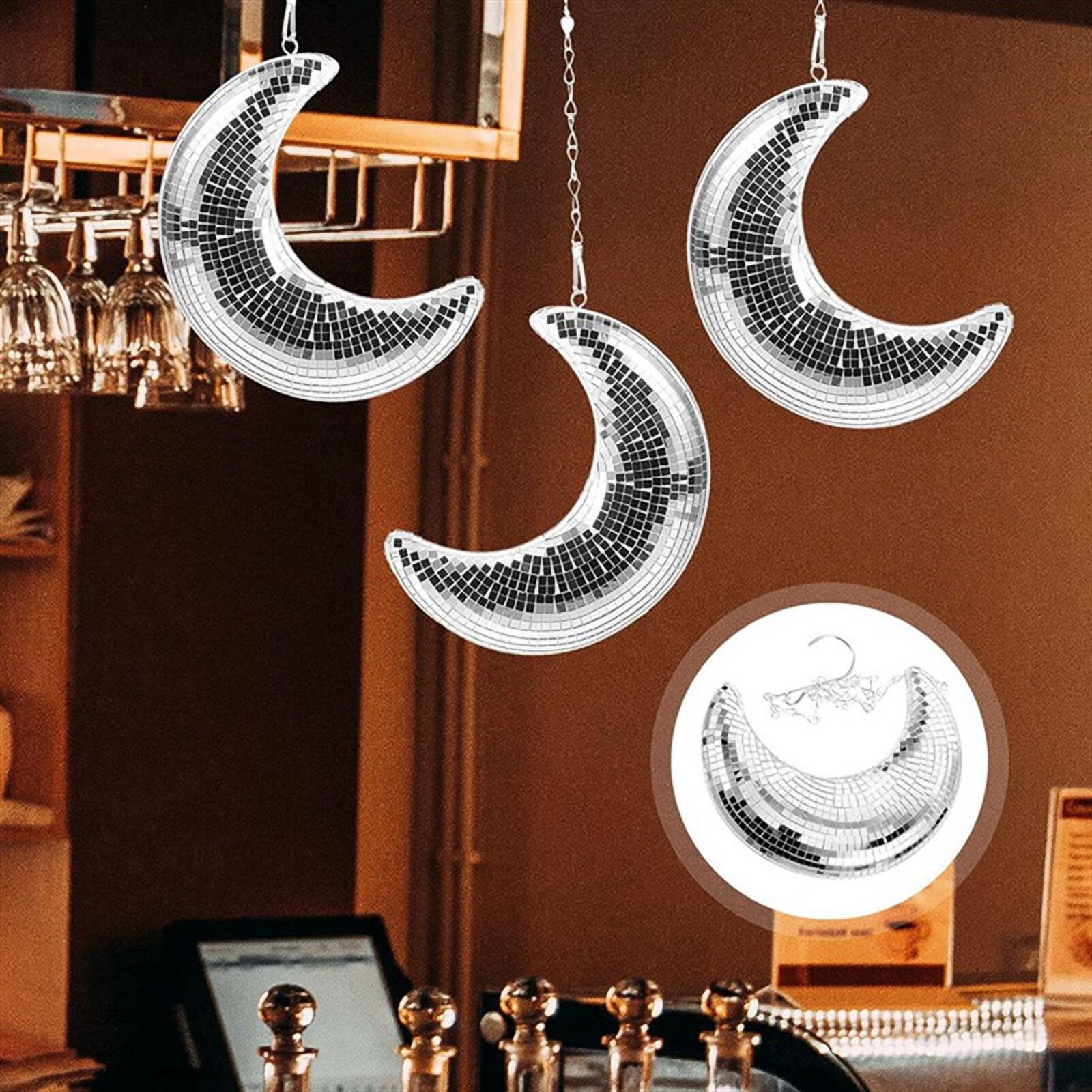 Top Sales Disco Ball Moon Shape Hanging Mirror with Chain Bar Ktv Dj ...