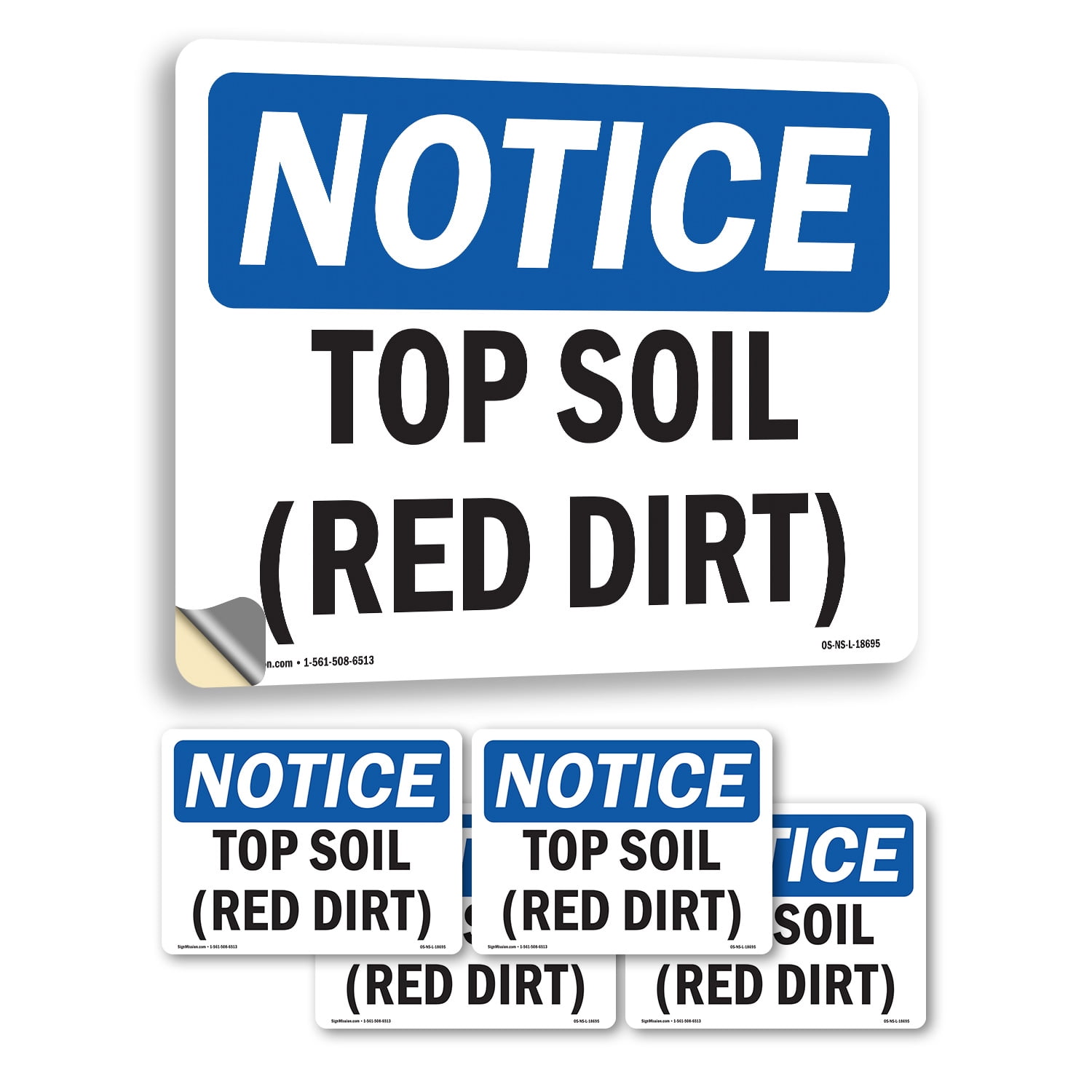 Top Soil (Red Dirt) OSHA Notice Vinyl Decal Label 18 Inch x 12 Inch - 5 ...