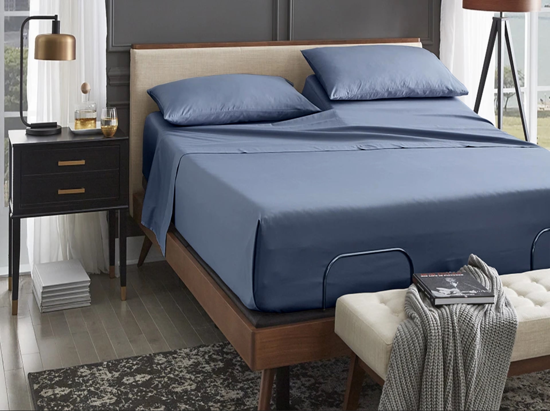 ABORN 100% Giza Egyptian Cotton Bedsheet 18" Deep Pocket 39" Split Top ...